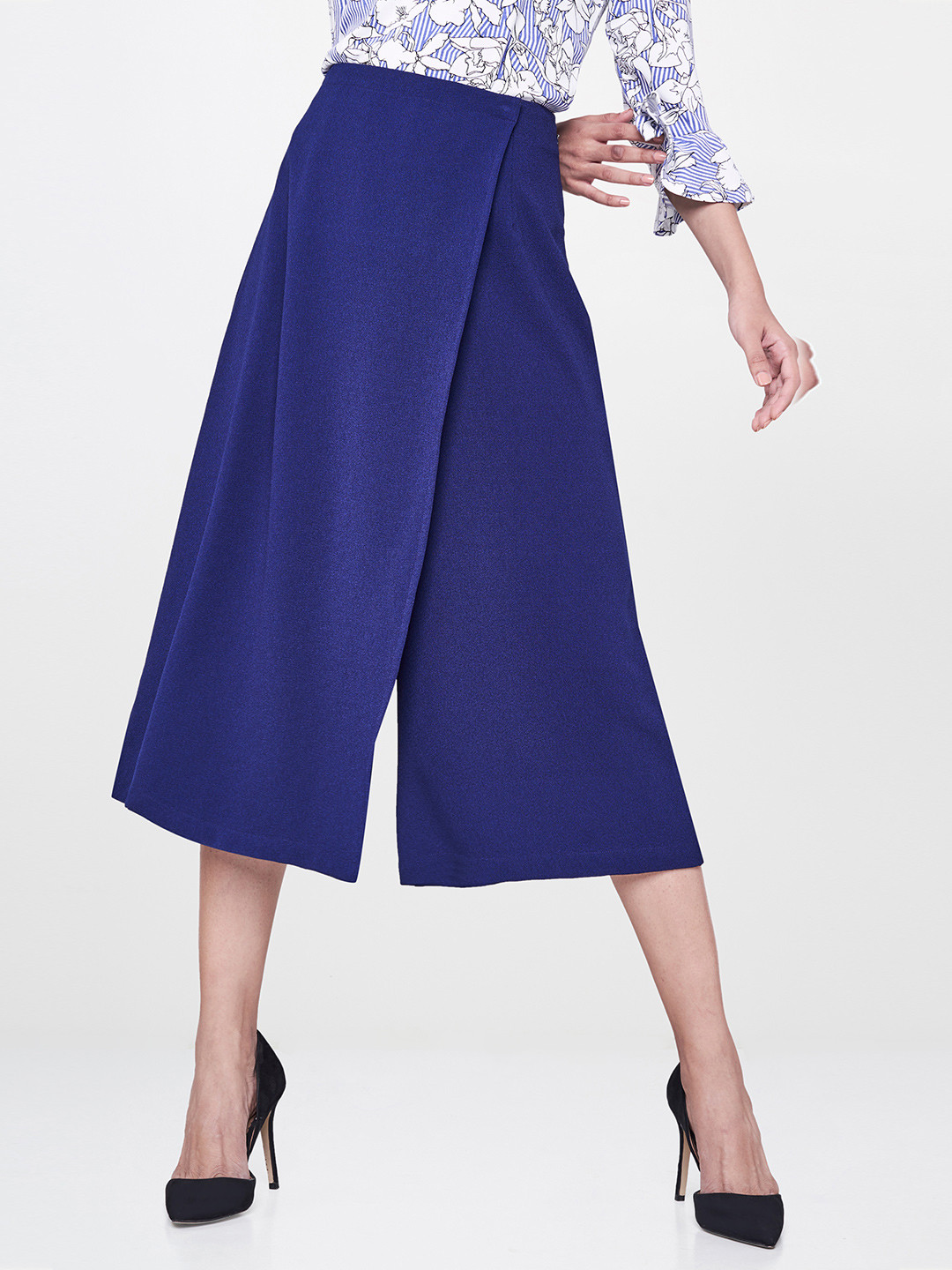 Buy AND Women Navy Blue Relaxed Regular Fit Solid Culottes - Trousers ...