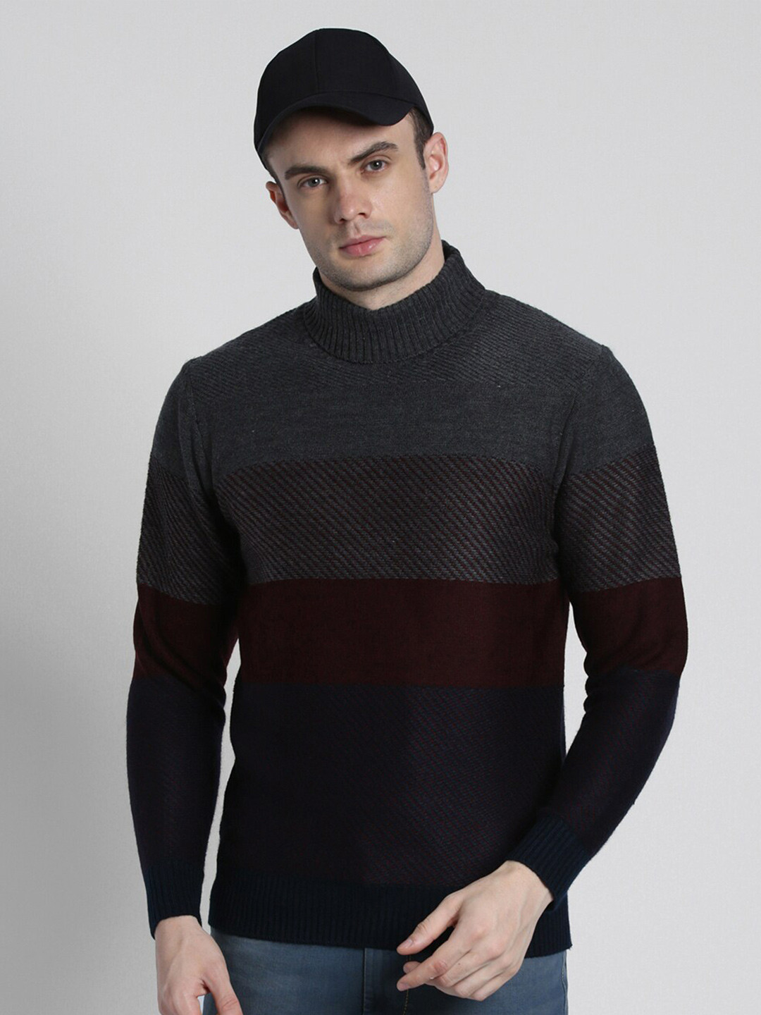 Buy Dennis Lingo Colourblocked Turtle Neck Long Sleeves Acrylic ...