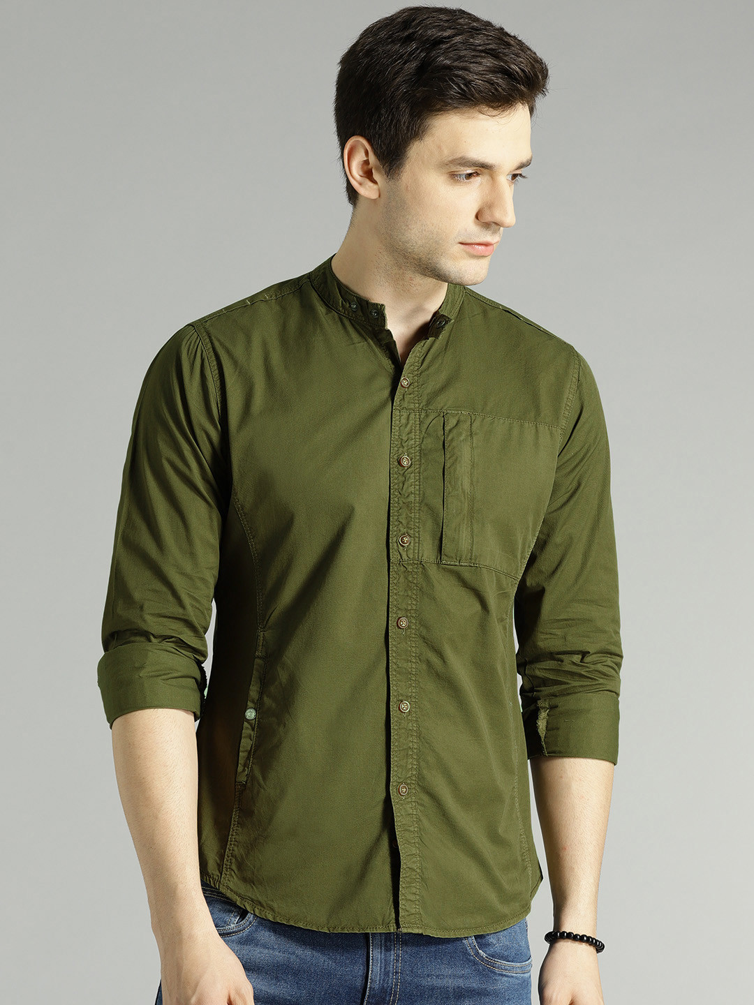 Buy Roadster Men Olive Green Solid Regular Fit Casual Shirt - Shirts ...