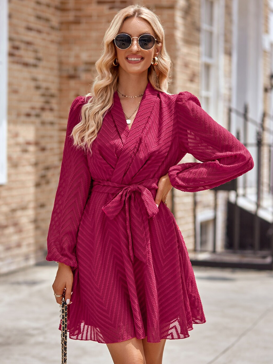 Buy StyleCast Pink Puff Sleeve A Line Dress - Dresses for Women ...