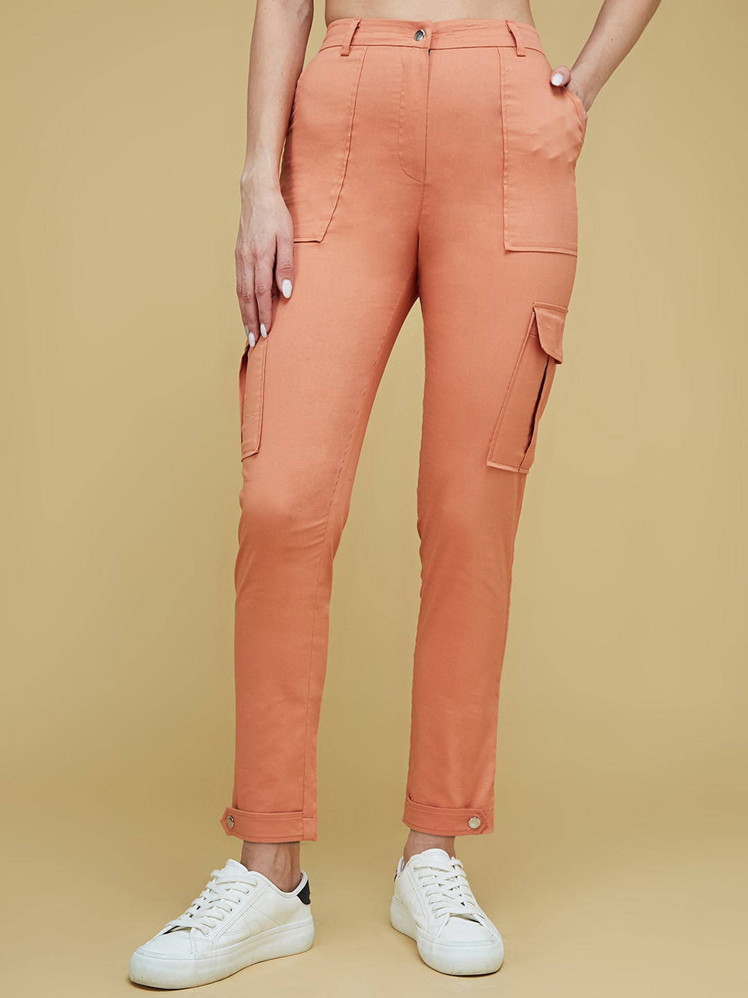 Buy DressBerry Women Regular Fit High Rise Plain Cargos - Trousers for ...