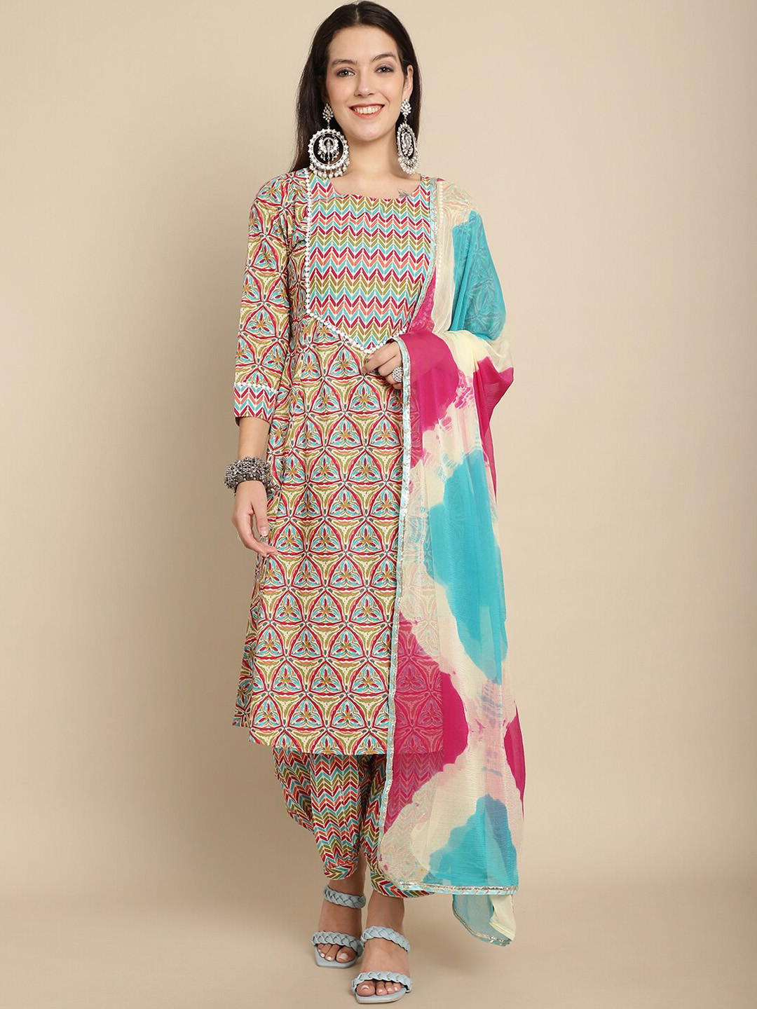 Buy KALINI Ethnic Motifs Printed Empire Pure Cotton Kurta With Salwar ...