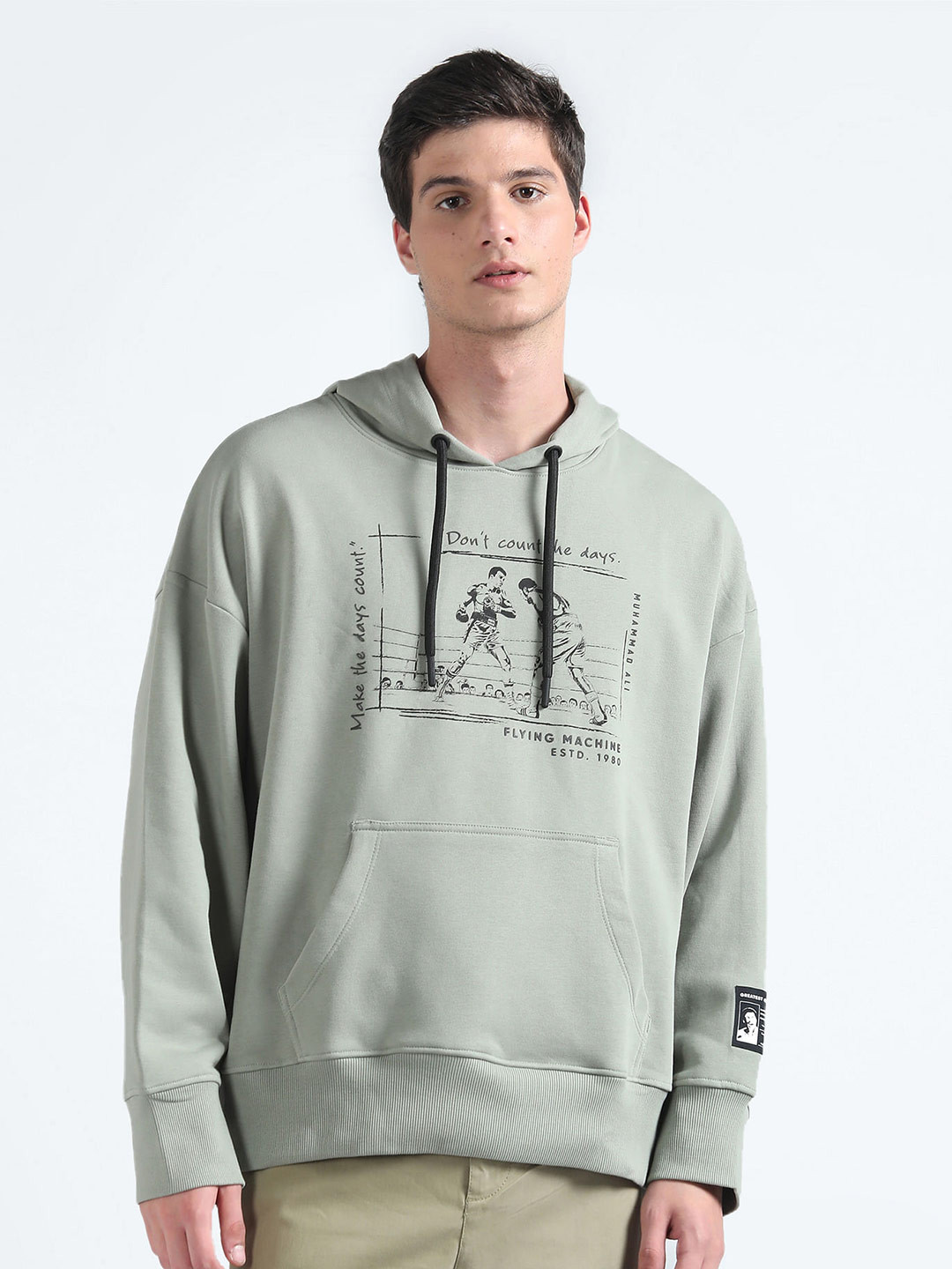 Buy Flying Machine Graphic Printed Hooded Pure Cotton Oversized ...