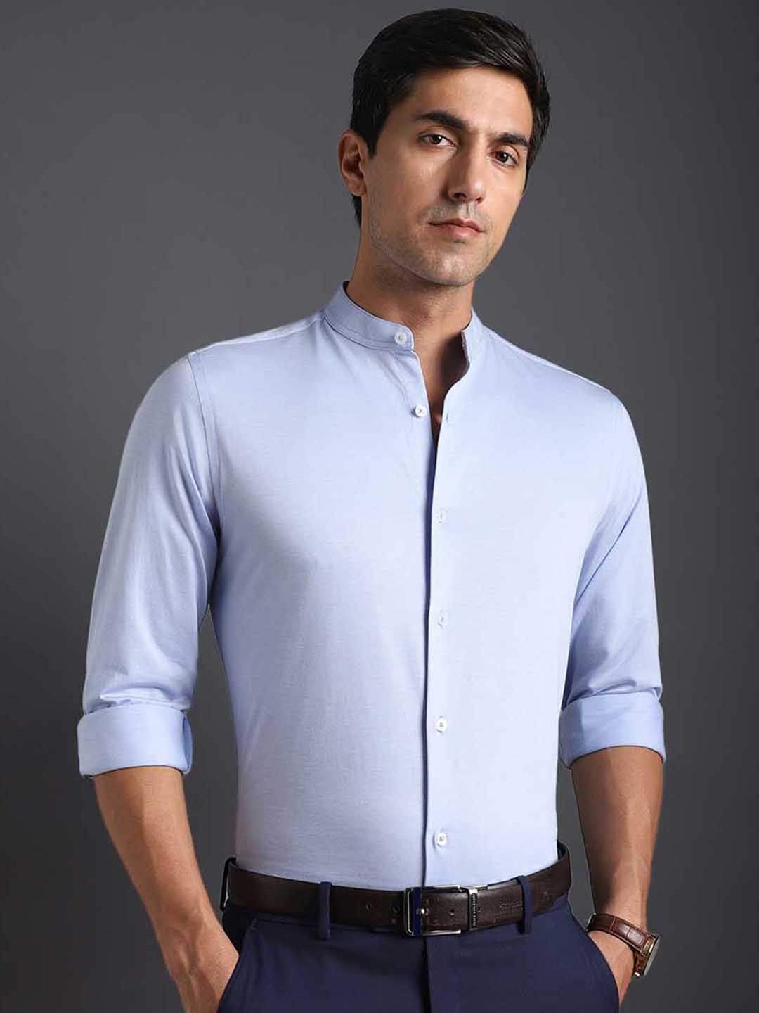 Buy Bergamo Spread Collar Pure Cotton Slim Fit Knitted Formal Shirt ...