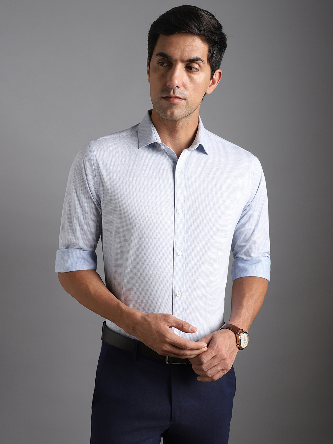 Buy Bergamo Pure Cotton Slim Fit Textured Knitted Formal Shirt - Shirts ...