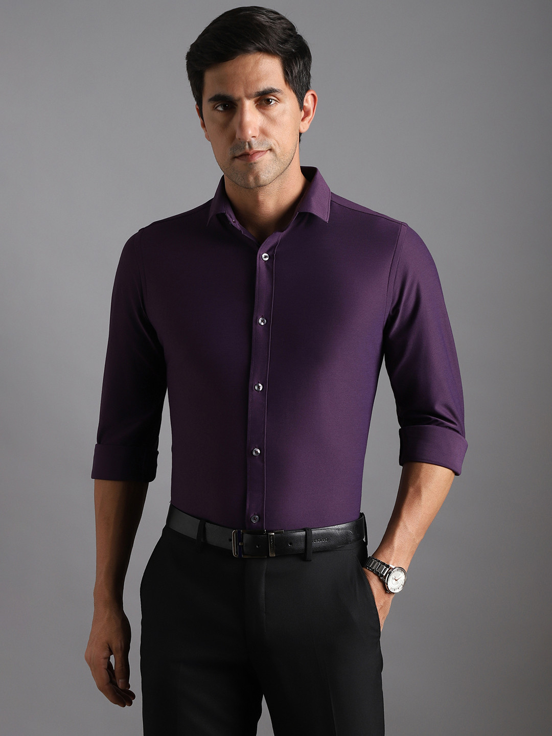 Buy Bergamo Slim Fit Spread Collar Knitted Formal Shirt - Shirts for ...