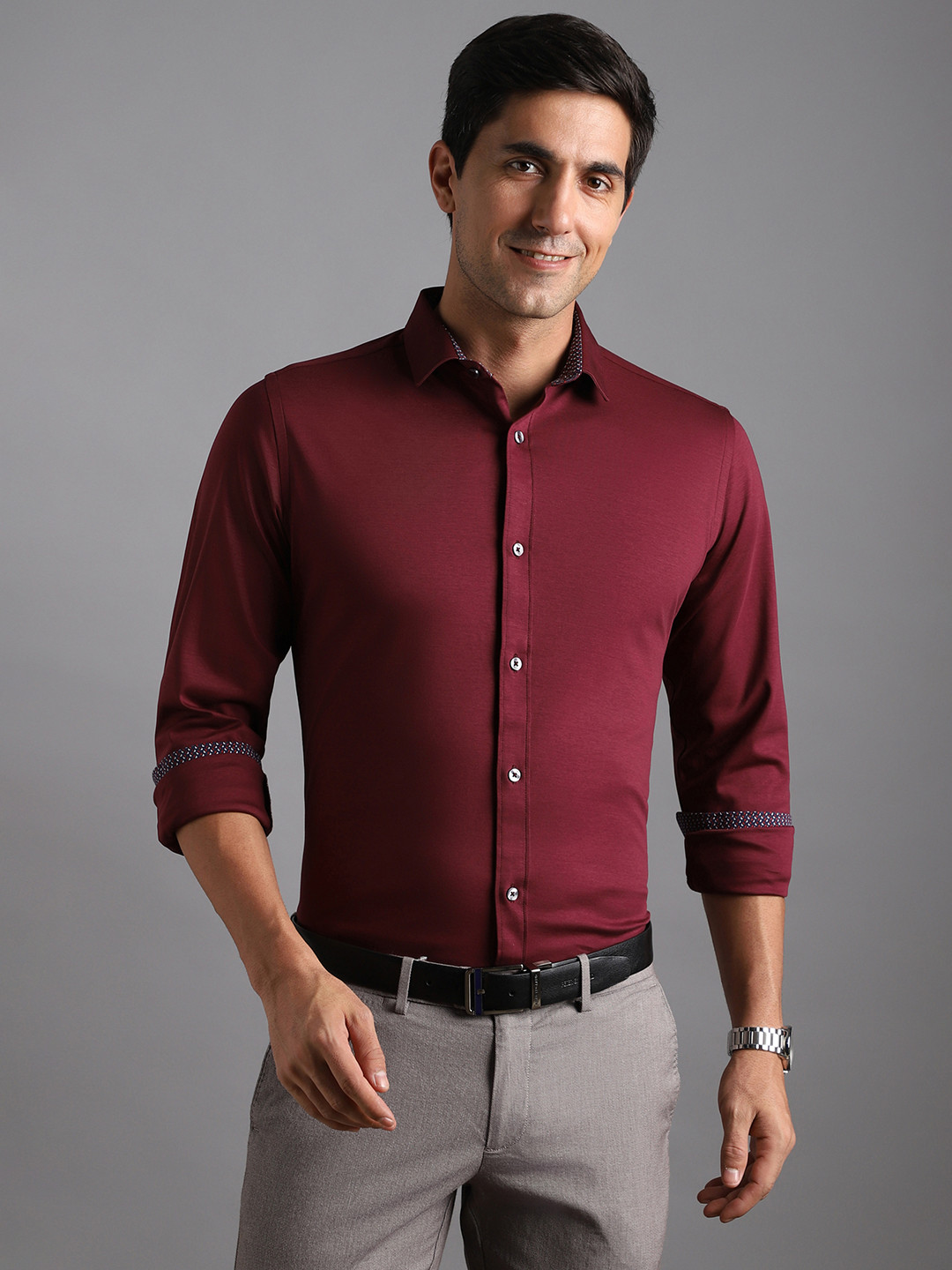 Buy Bergamo Pure Cotton Slim Fit Knitted Formal Shirt - Shirts for Men ...