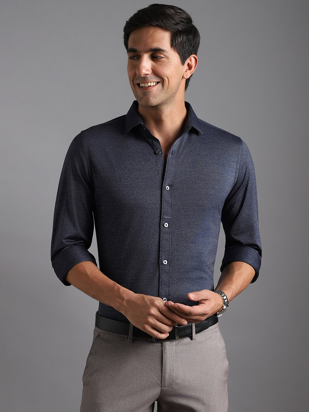 Buy Bergamo Pure Cotton Slim Fit Textured Knitted Formal Shirt - Shirts ...