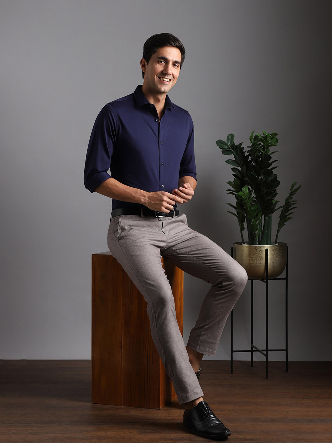 Buy Bergamo Slim Fit Pure Cotton Knitted Formal Shirt - Shirts for Men ...