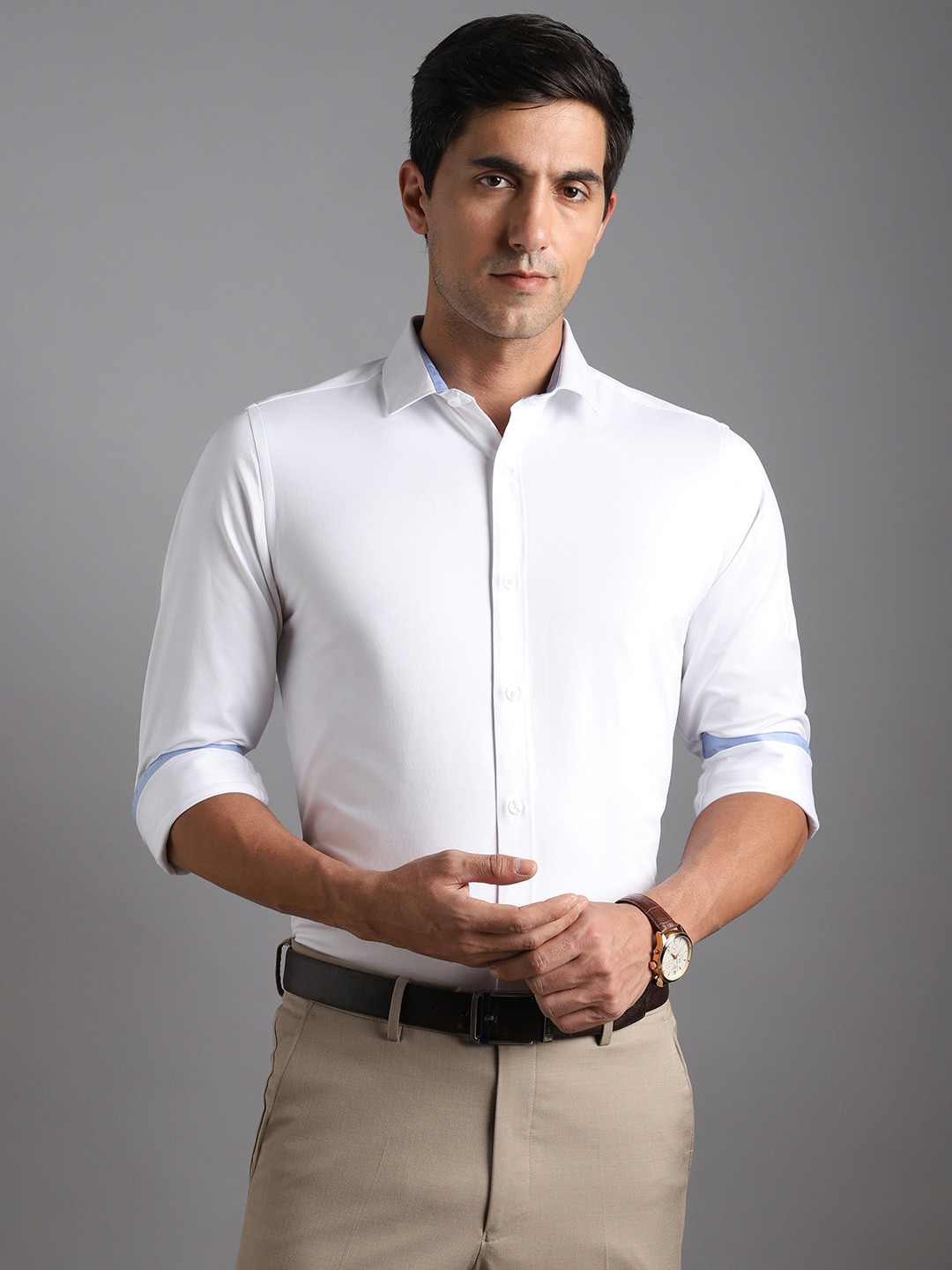 Buy Bergamo Slim Fit Spread Collar Knitted Formal Shirt - Shirts for ...