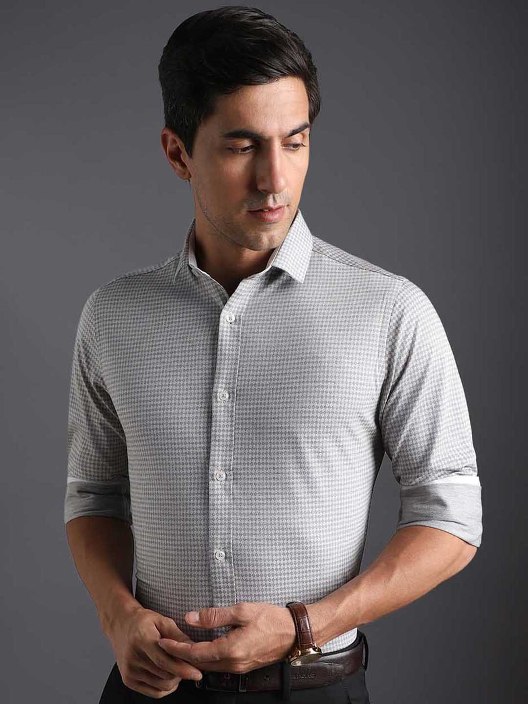 Buy Bergamo Slim Fit Textured Formal Knitted Pure Cotton Shirt - Shirts ...