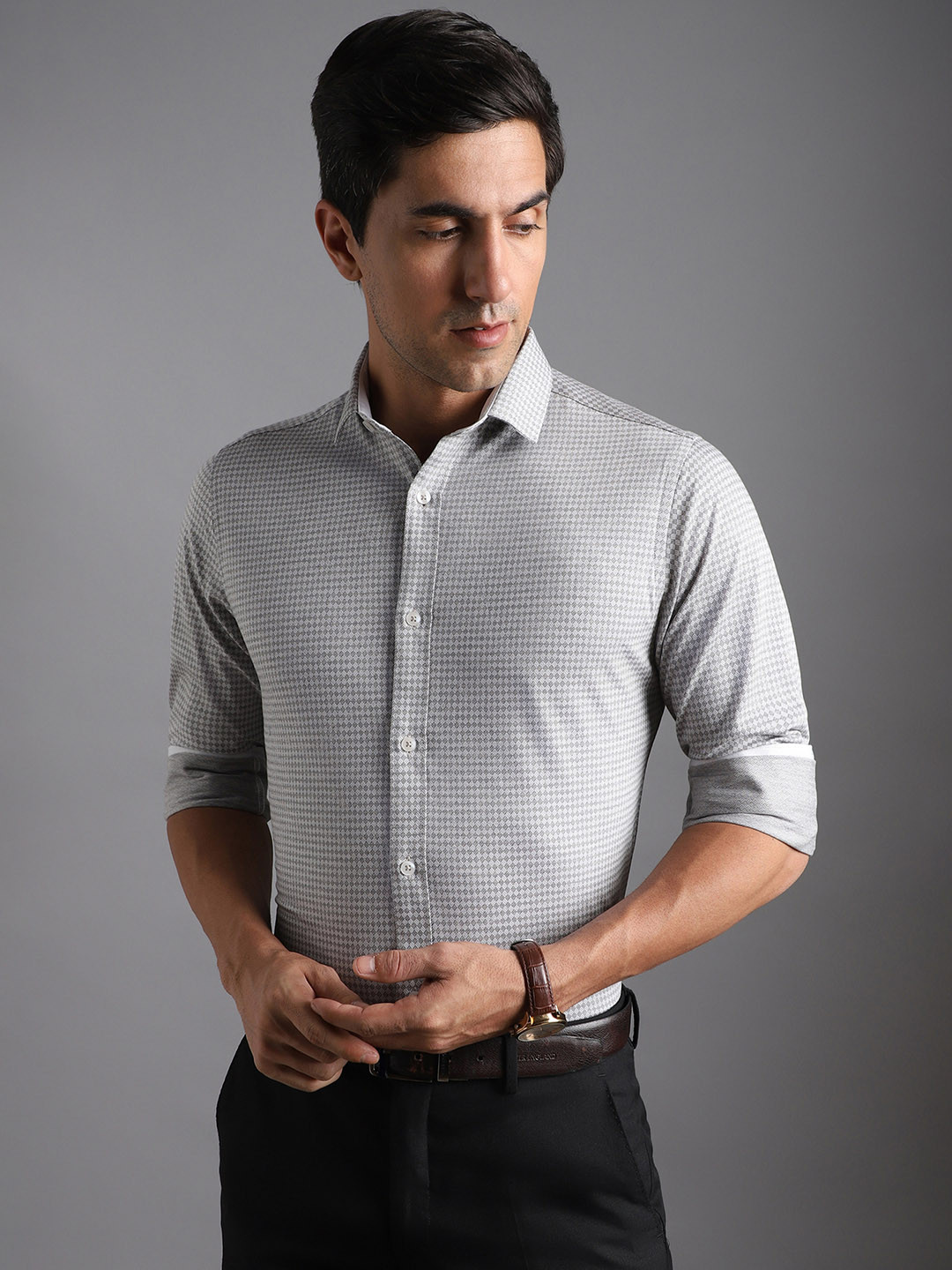 Buy Bergamo Slim Fit Textured Formal Knitted Pure Cotton Shirt - Shirts ...