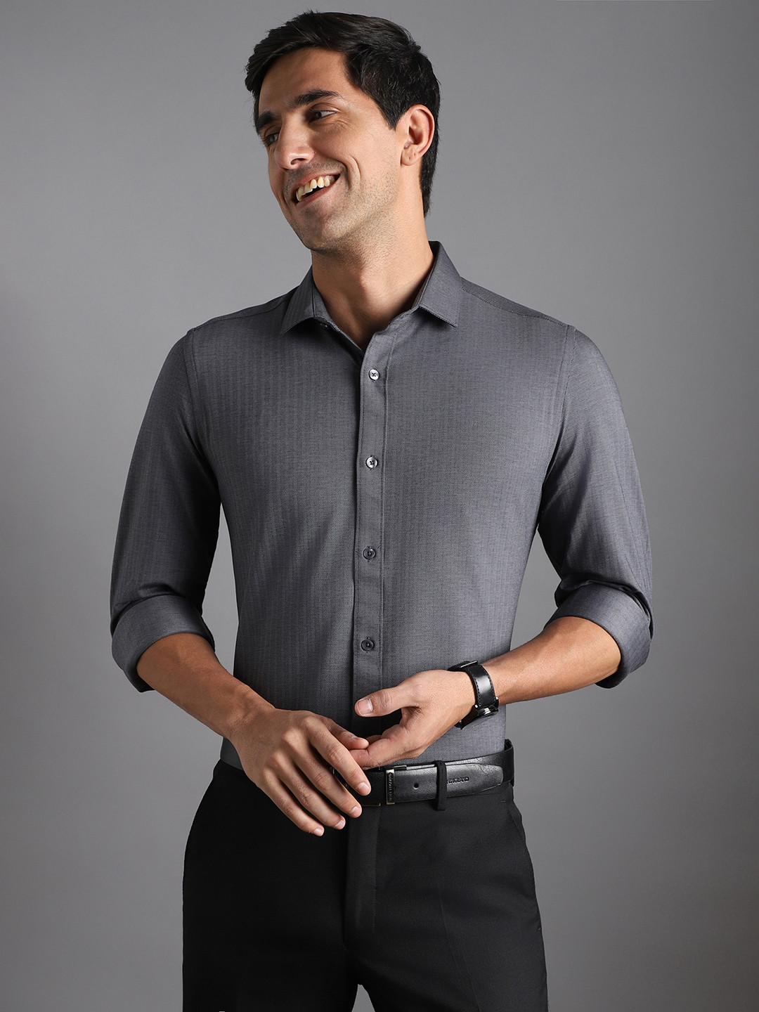 Buy Bergamo Slim Fit Textured Self Design Pure Cotton Knitted Formal ...