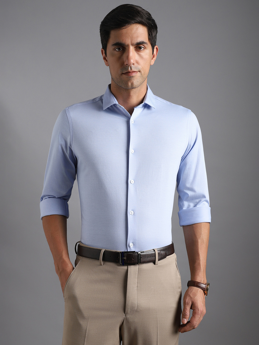 Buy Bergamo Slim Fit Pure Cotton Knitted Formal Shirt - Shirts for Men ...