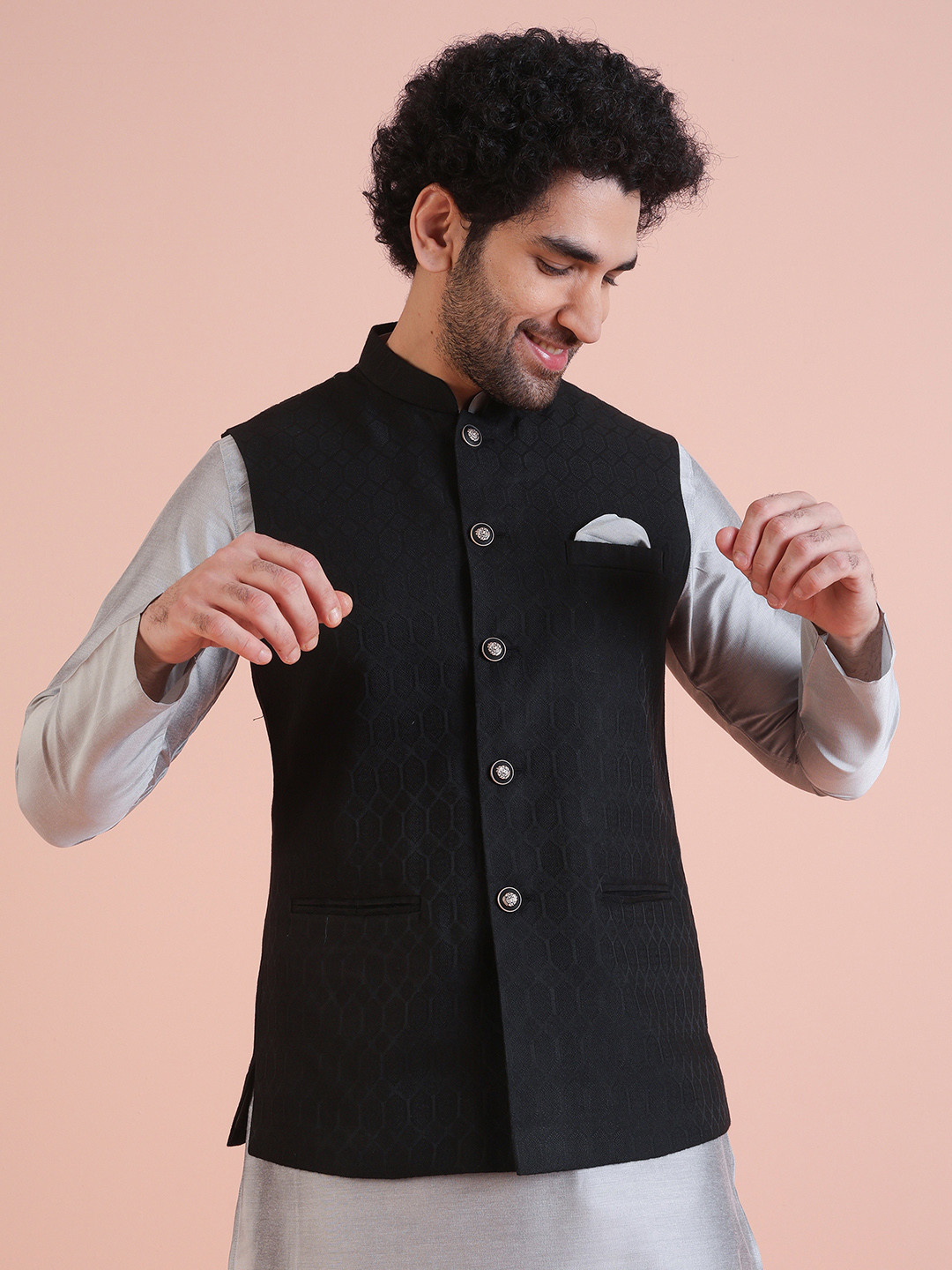 Buy KISAH Men Woven Jacquard Regular Fit Ethnic Motifs Nehru Jacket ...