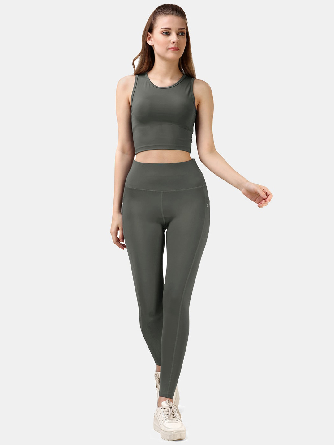 Buy Soie Round Neck Moisture Wicking Crop Top With Tights Tracksuit - Tracksuits for Women ...