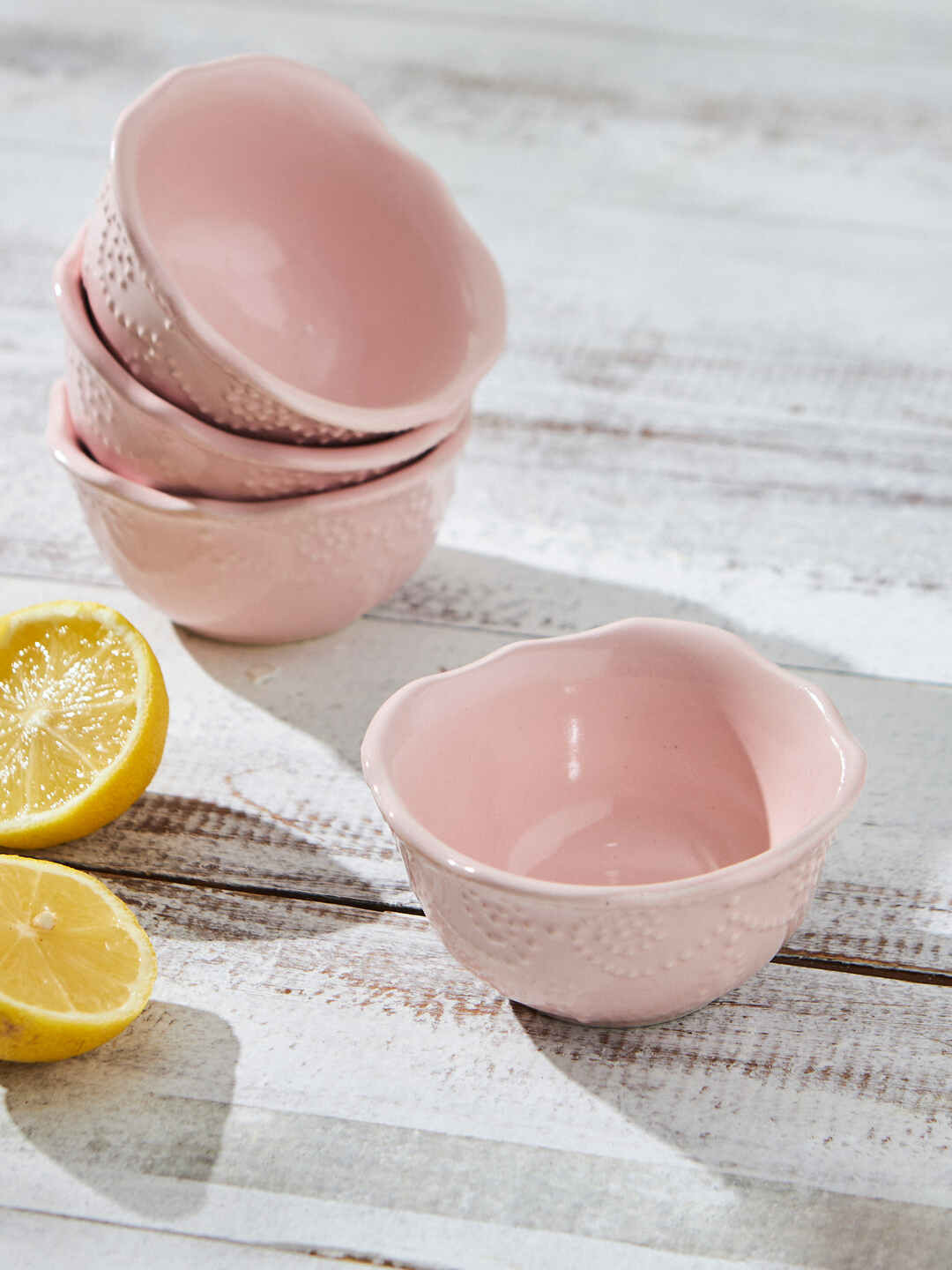 Buy Chumbak Pink 4 Pieces Textured Ceramic Glossy Bowls - Bowl for ...