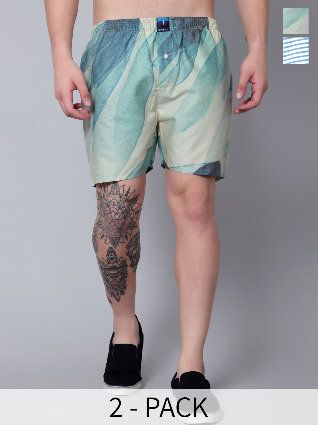 Buy BAWERIN Pack Of 2 Printed Odour Free Pure Cotton Boxers 40 - Boxers ...