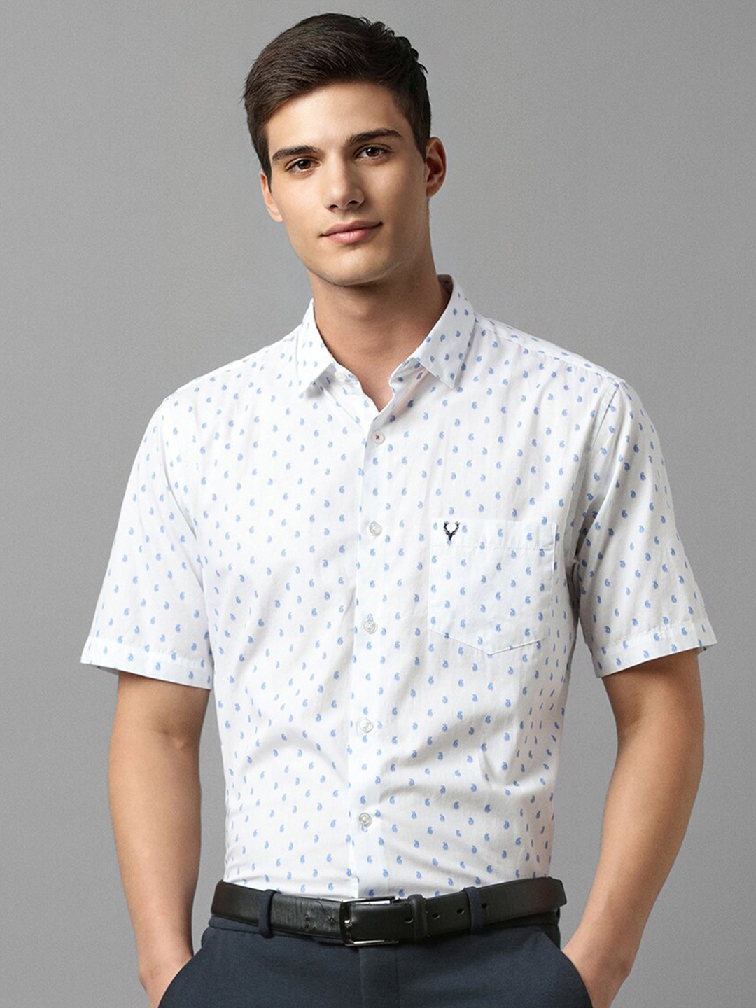 Buy Allen Solly Slim Fit Ethnic Motifs Printed Spread Collar Pure