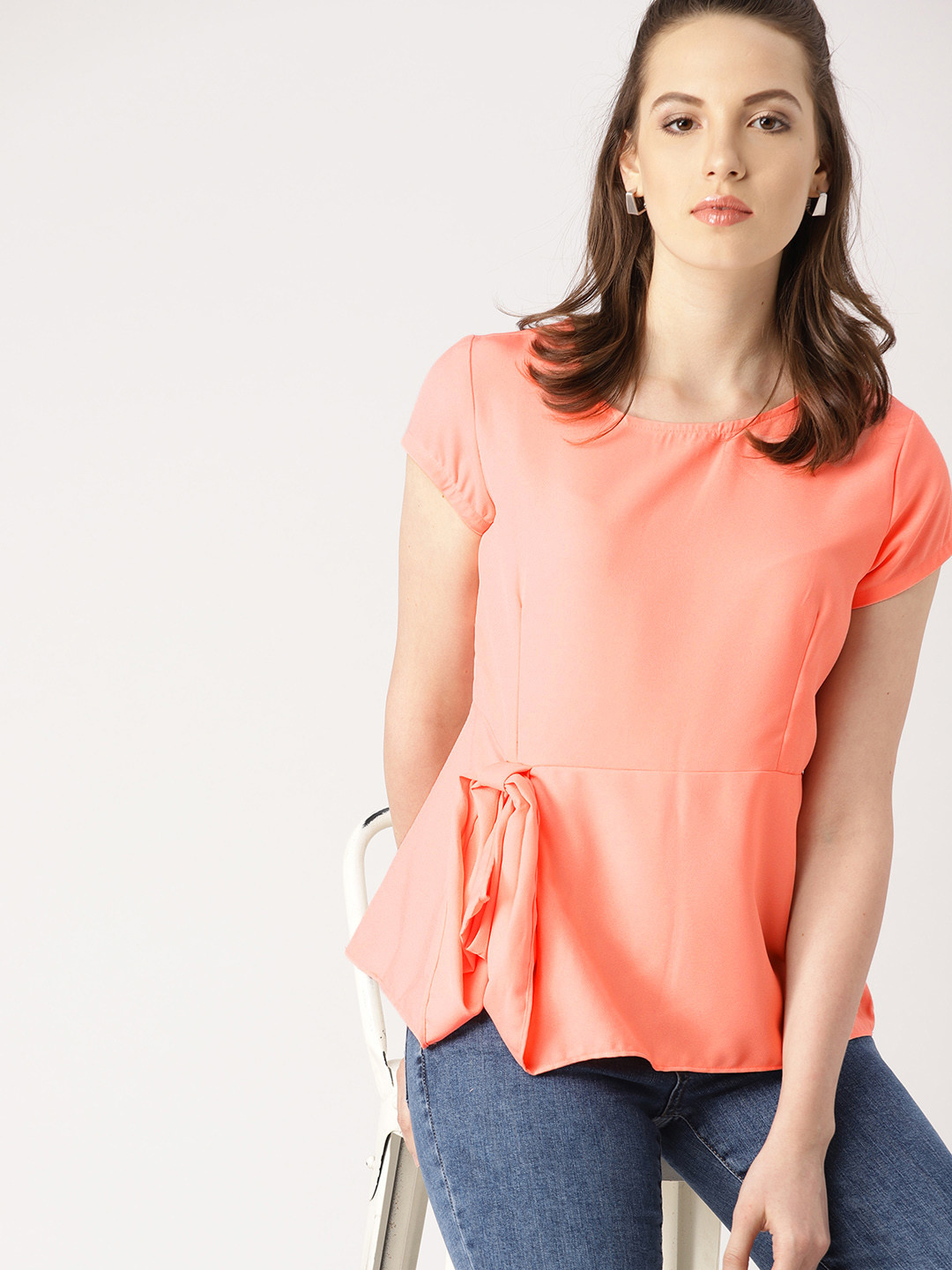 Buy DressBerry Women Peach Coloured Solid A Line Top - Tops for Women ...