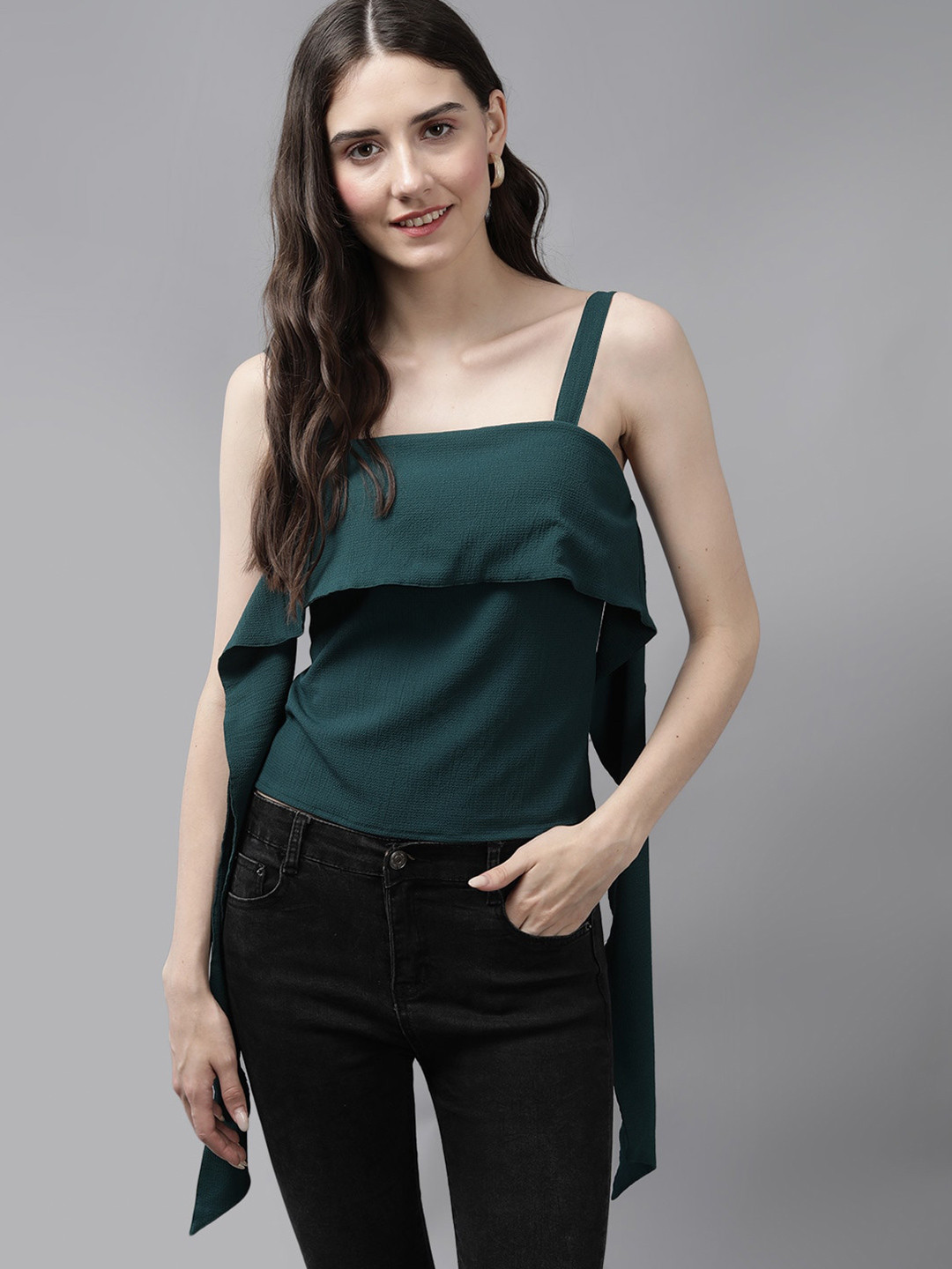 Buy Mast & Harbour Green Shoulder Straps Knitted Top - Tops for Women ...