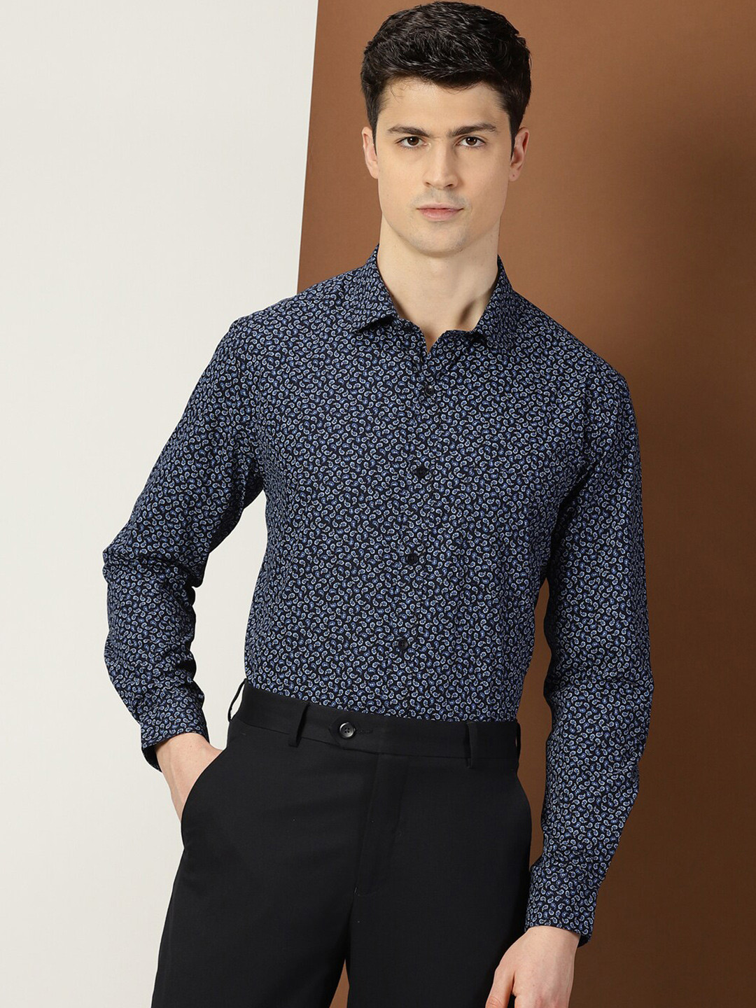 Buy INVICTUS Original Slim Fit Abstract Printed Pure Cotton Formal ...