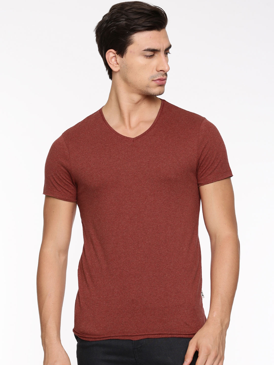 Buy Jack & Jones Men Rust Solid V Neck T Shirt - Tshirts for Men ...