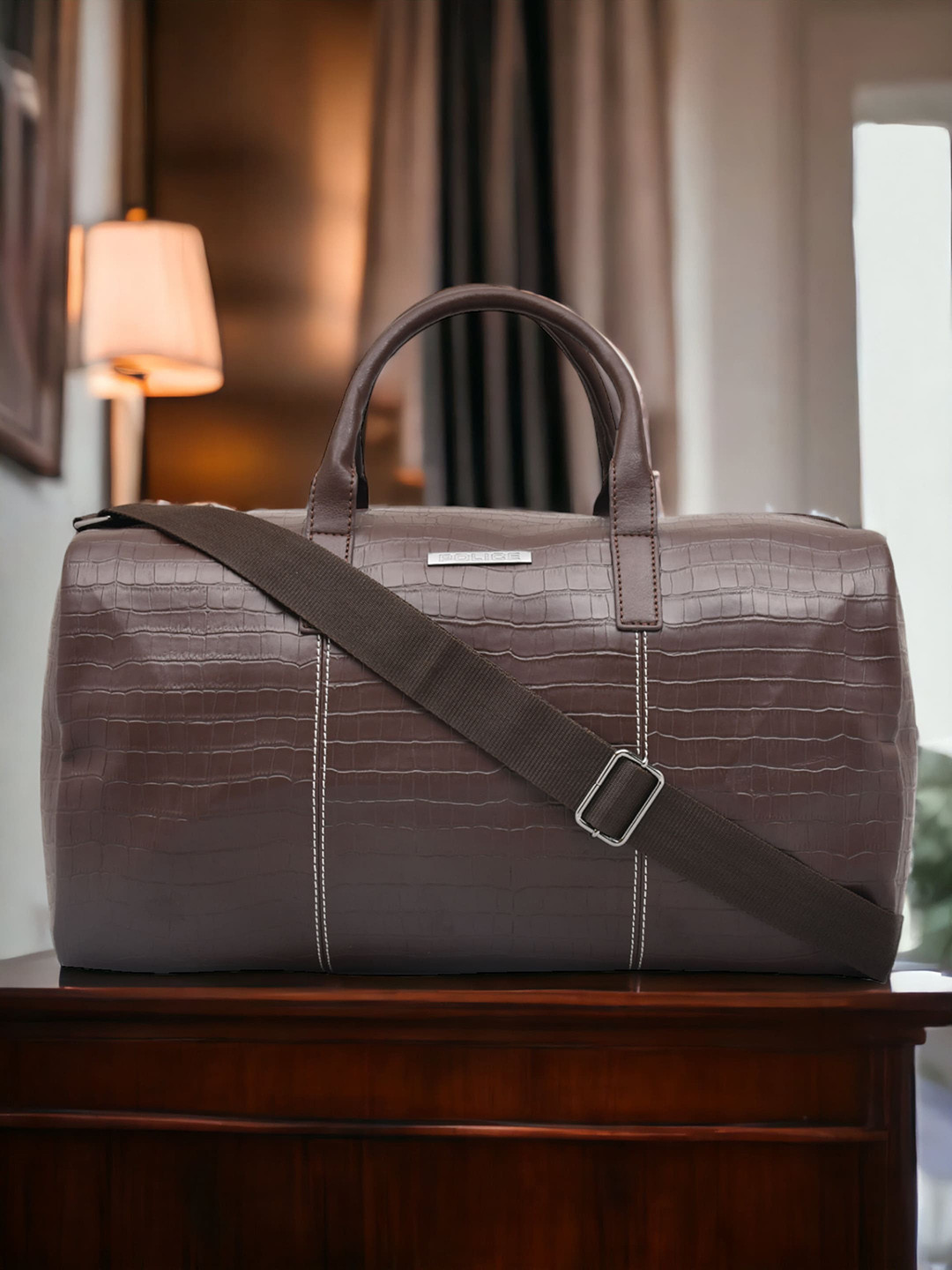 Buy Police Brown Croco Classy Duffle Without Shoe Compartment - Duffel ...