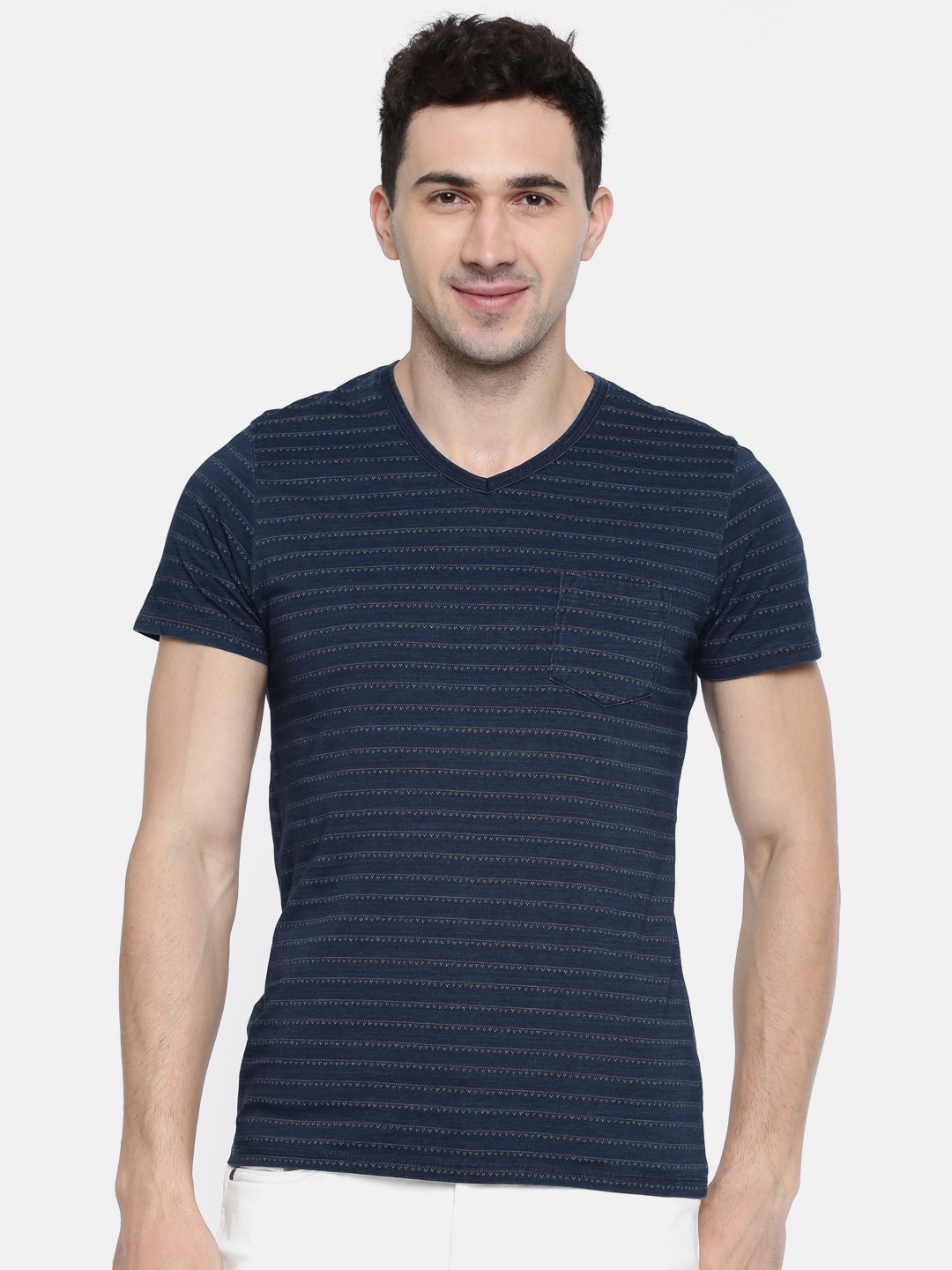 Buy Jack & Jones Men Blue Printed V Neck T Shirt - Tshirts for Men ...
