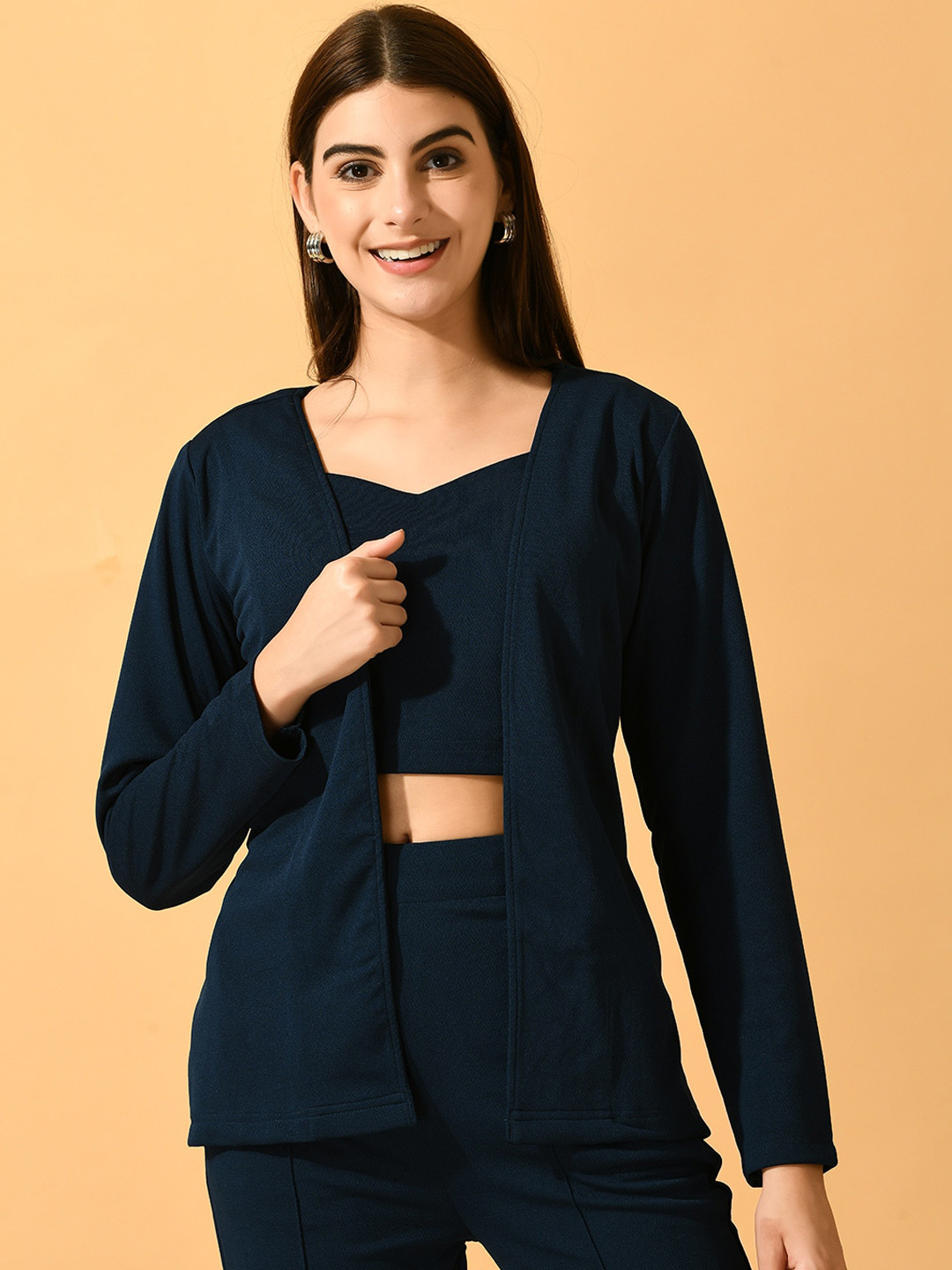 Buy Myshka Collarless Lightweight Open Front Jacket - Jackets for Women ...