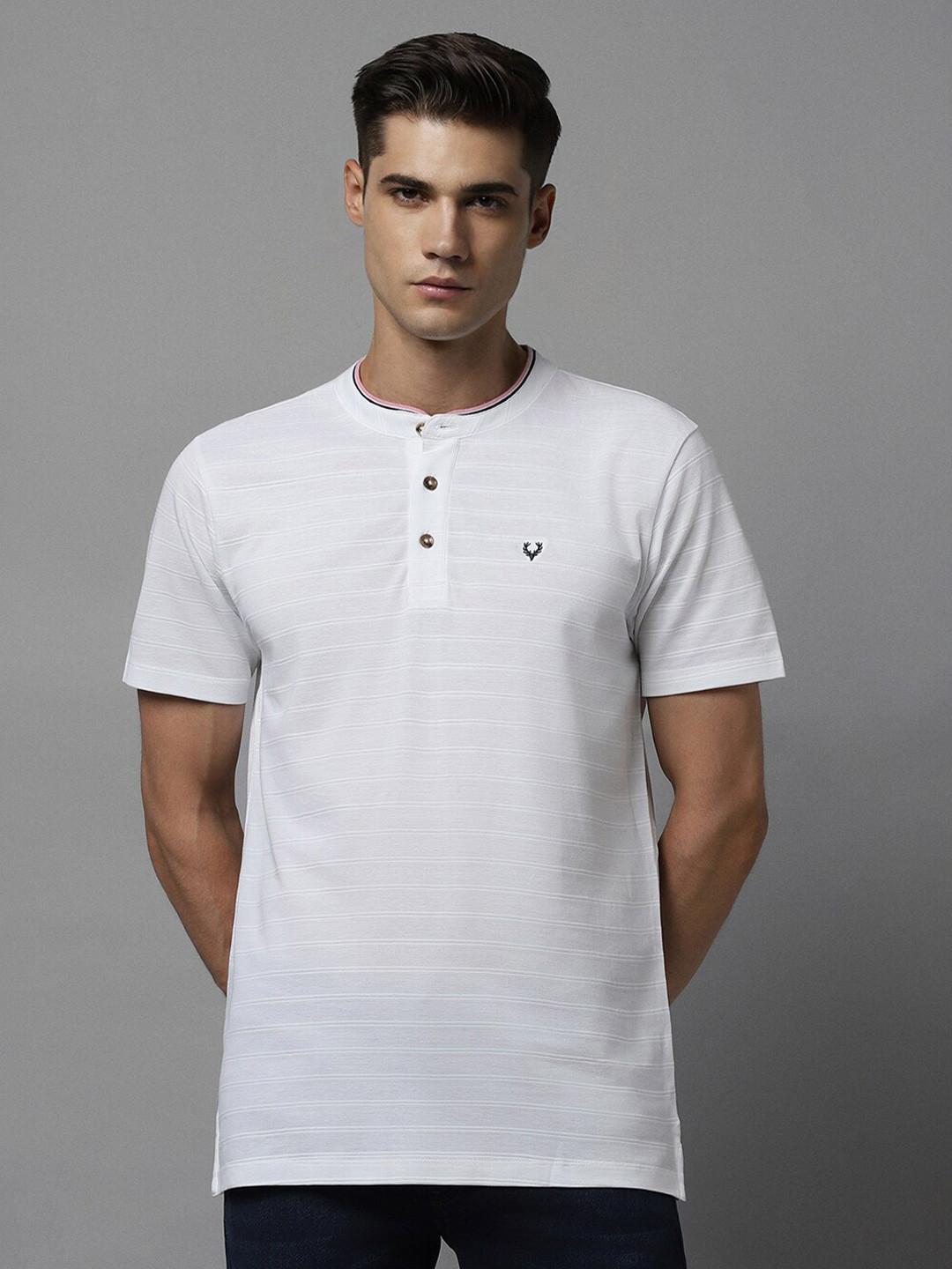 Buy Allen Solly Henley Neck Short Sleeve Pockets Cotton Slim Fit T ...