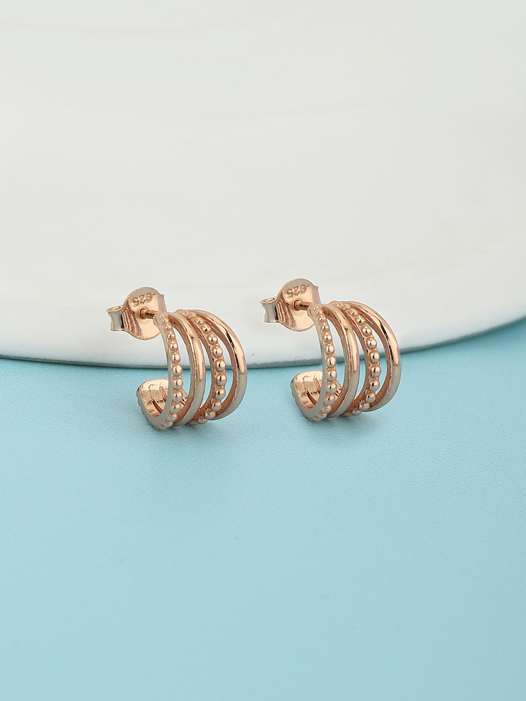 Buy Carlton London 925 Sterling Silver 18Kt Rose Gold Plated Circular Half Hoop Earrings ...