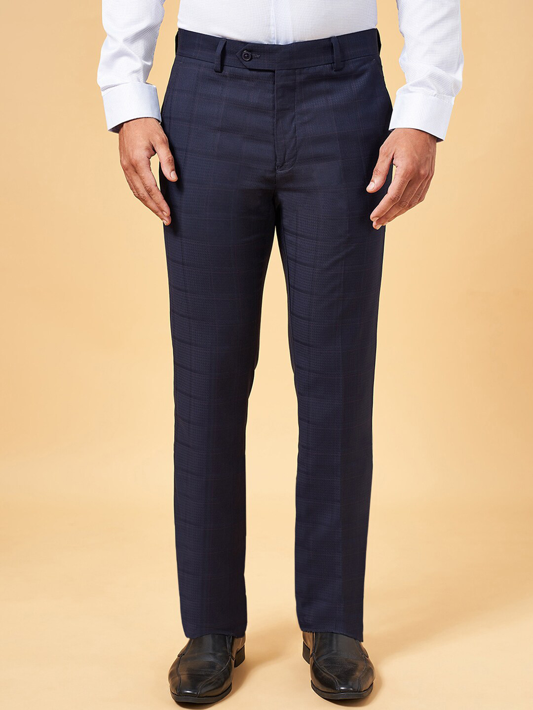 Buy BYFORD By Pantaloons Men Checked Slim Fit Low Rise Formal Trousers ...