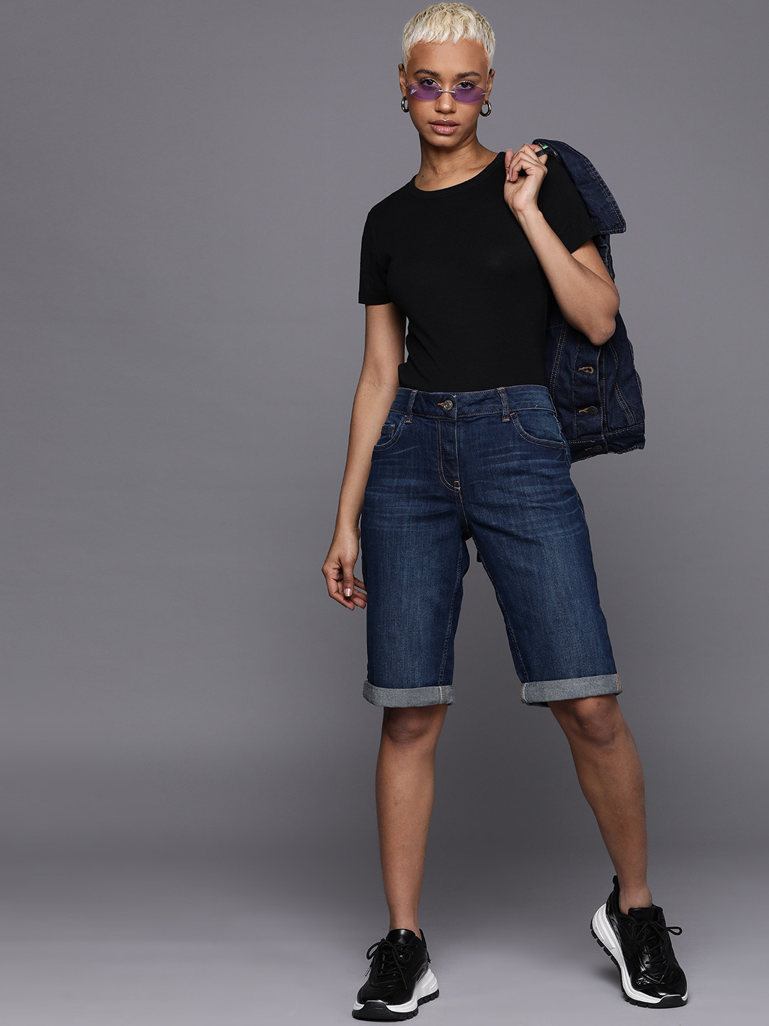 Buy NEXT Women Washed Slim Fit Denim Shorts - Shorts for Women 2524386 ...