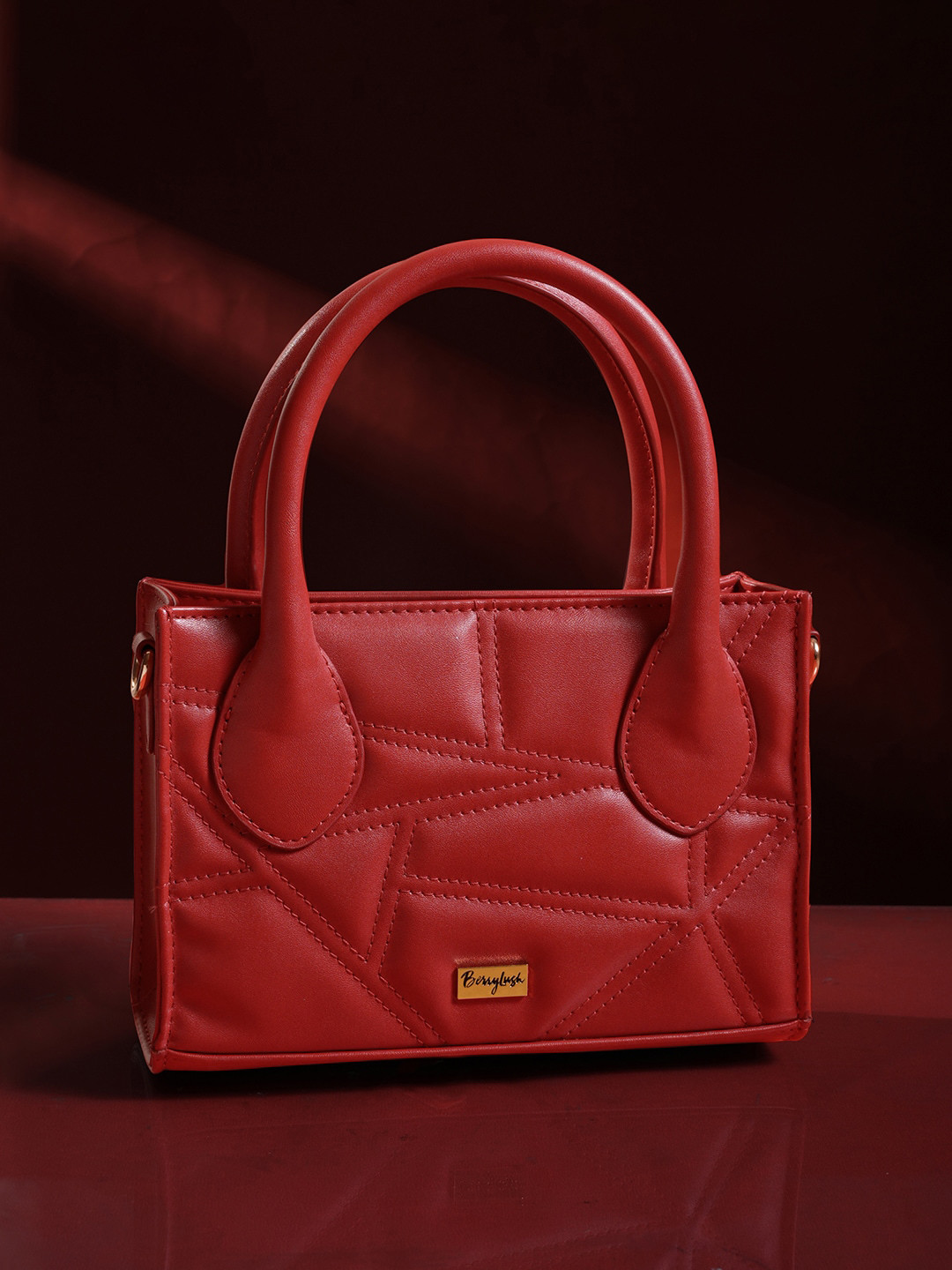 Buy Berrylush Red Textured Quilted Structured Handheld Bag - Handbags ...