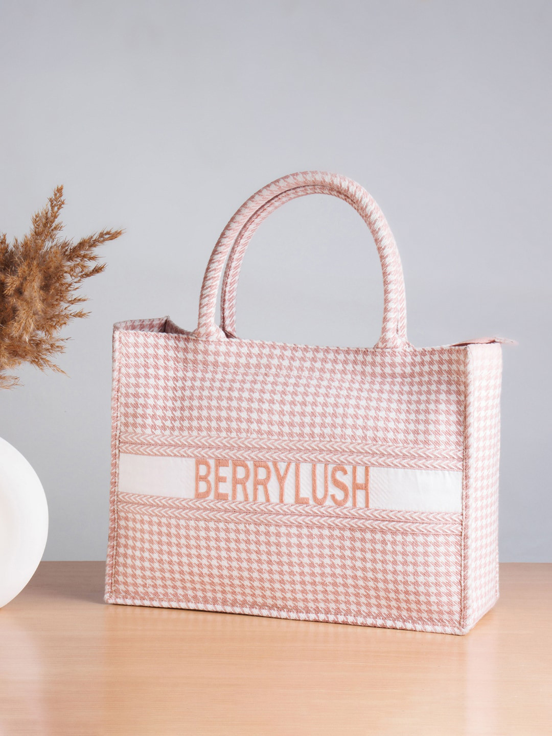 Buy Berrylush Pink Geometric Printed Structured Tote Bag - Handbags for ...