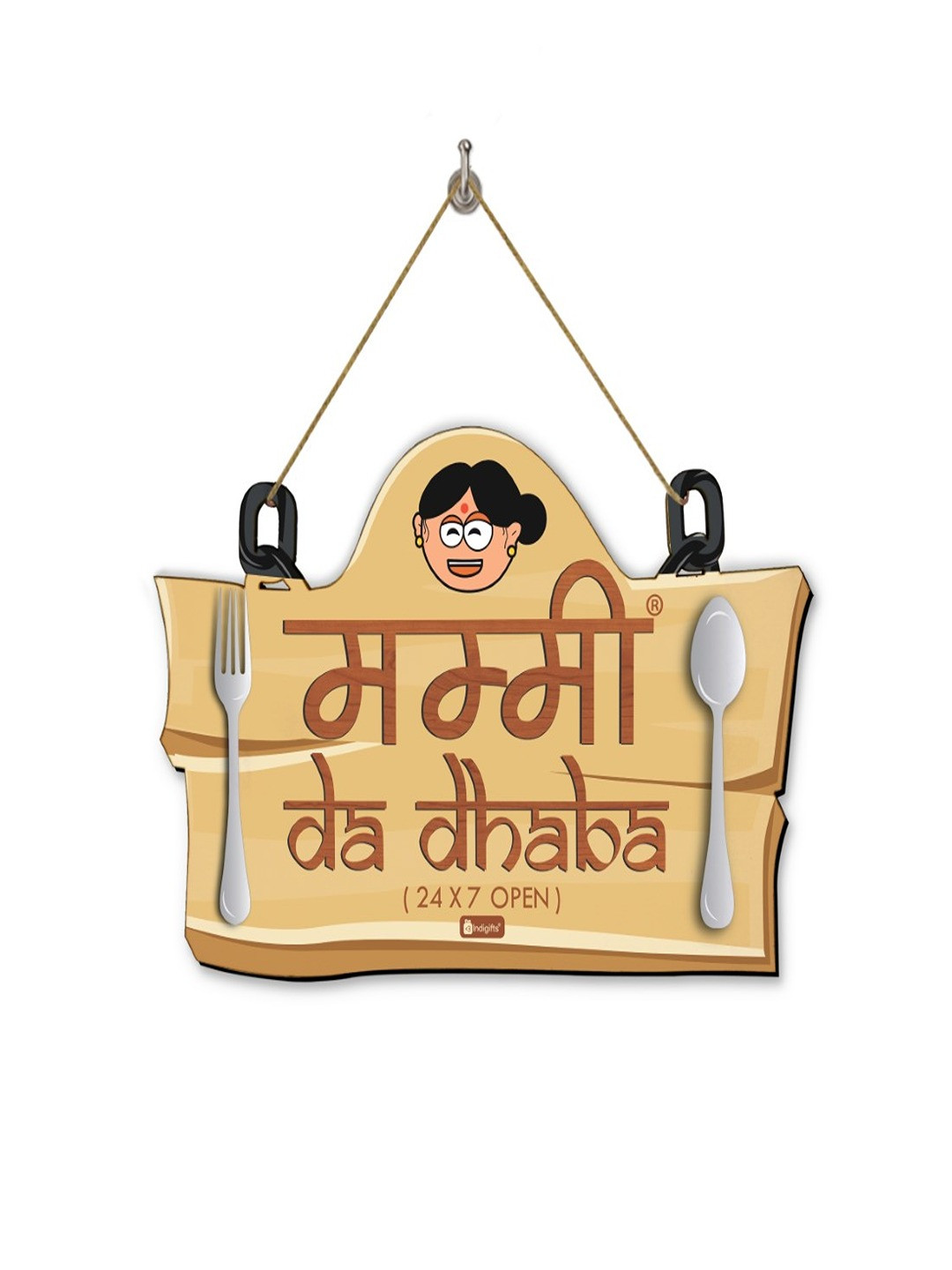 Buy Indigifts Brown Mummy Da Dhaba Printed Wooden Wall Hanging - Wall ...