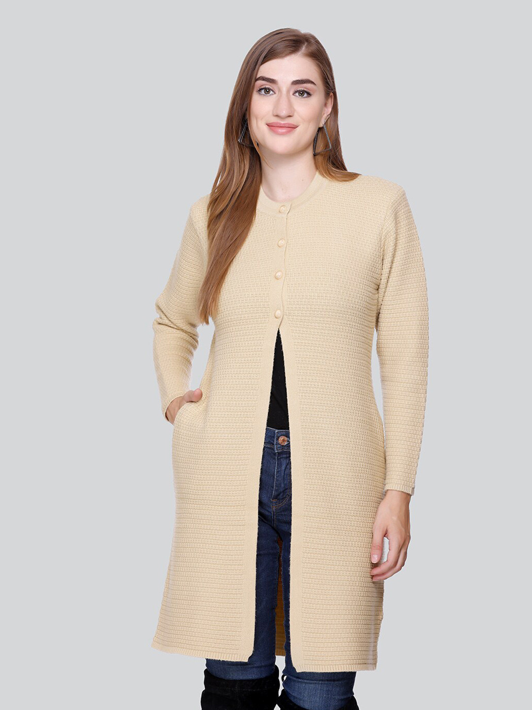 Buy Winter Wonders Self Design Cable Knit Woollen Longline Cardigan ...