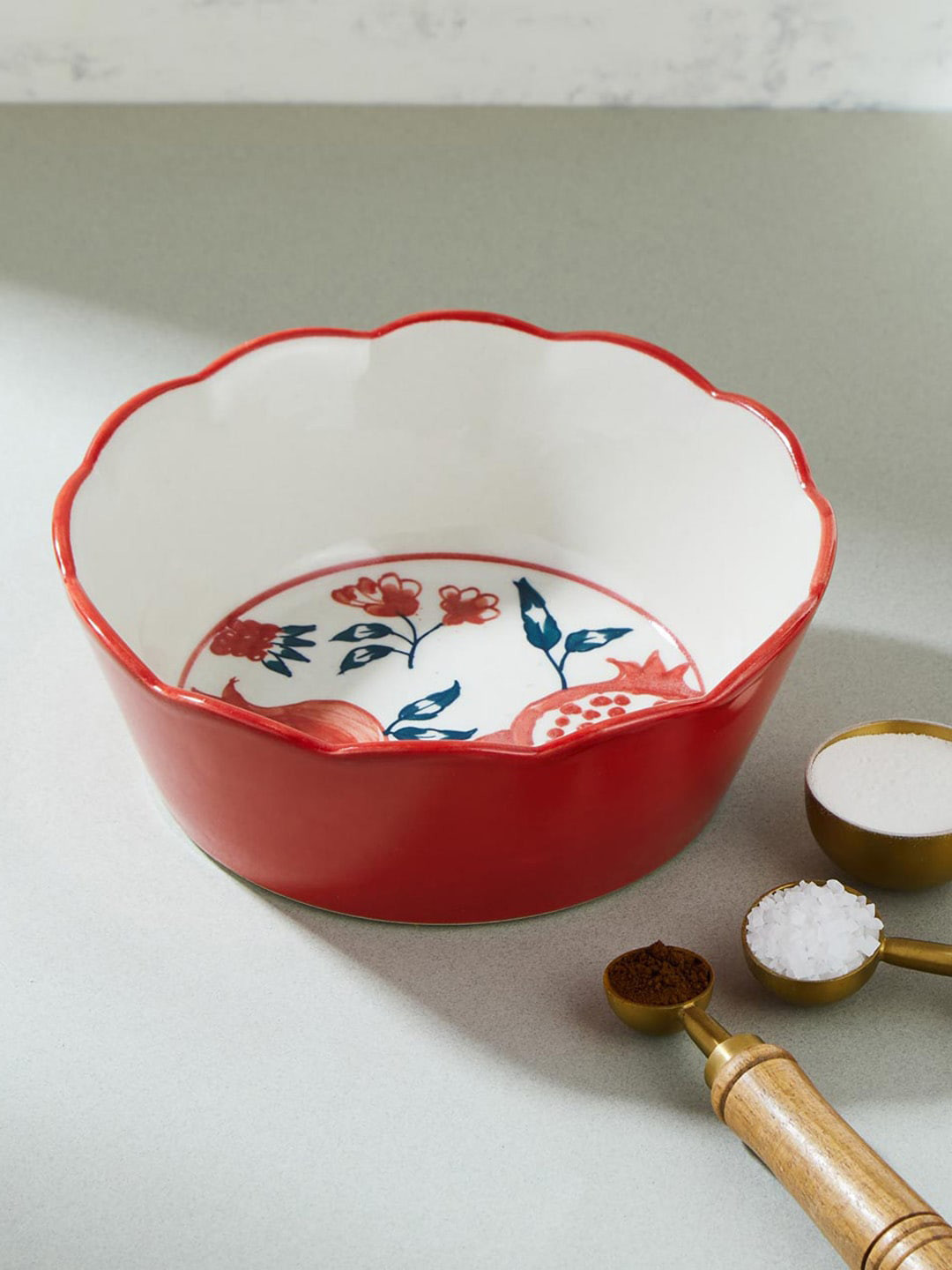 Buy Fabindia Red & White Printed Round Shape Ceramic Baking Pie Pan ...