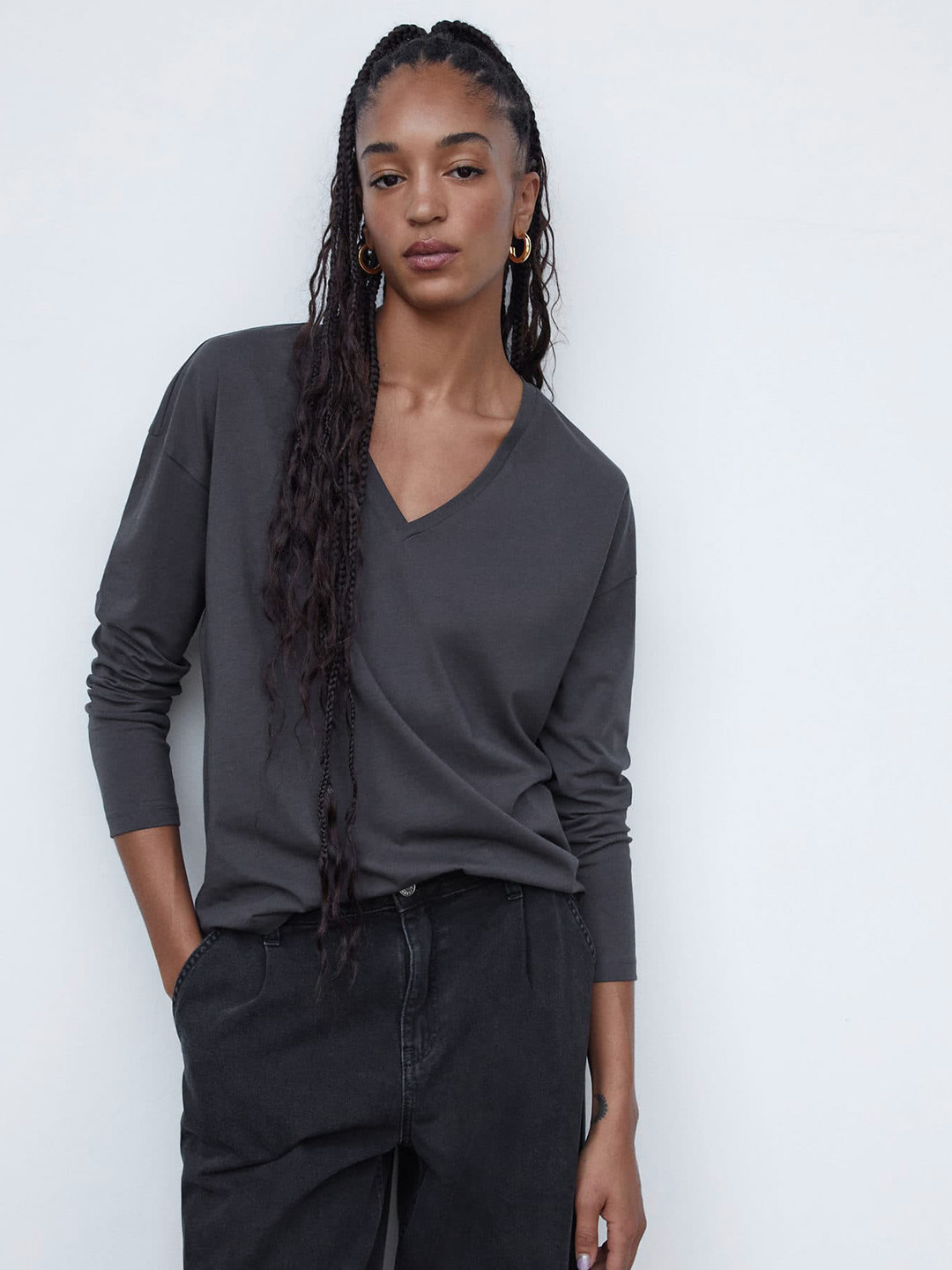 Buy MANGO V Neck Pure Cotton T Shirt - Tshirts for Women 25256702 | Myntra