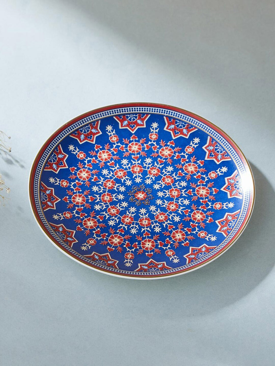 Buy Fabindia Falak Blue & Red Printed Ceramic Matte Quarter Plate ...