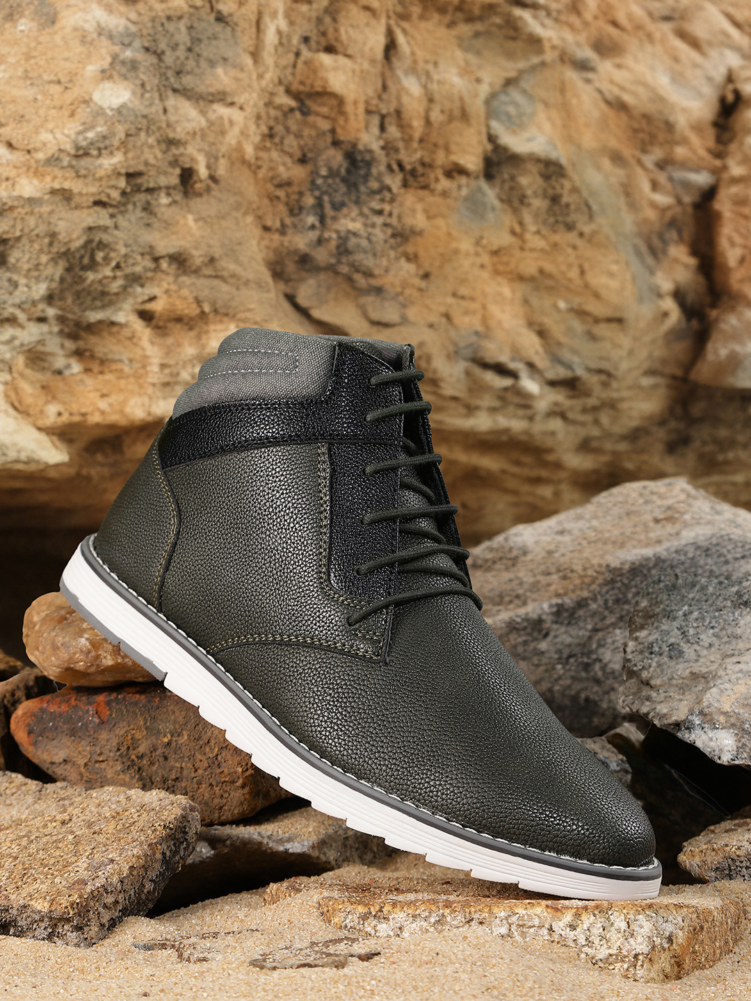 Buy The Roadster Lifestyle Co. Men Mid Top Textured Regular Boots ...