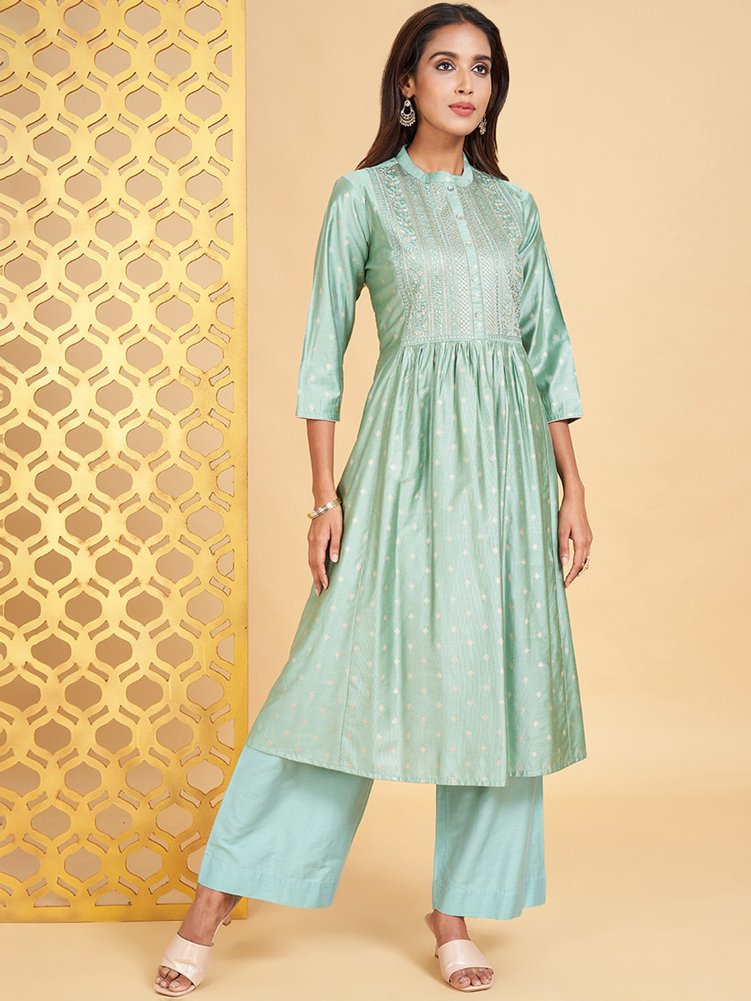 Buy RANGMANCH BY PANTALOONS Ethnic Motifs Printed Regular Thread Work ...