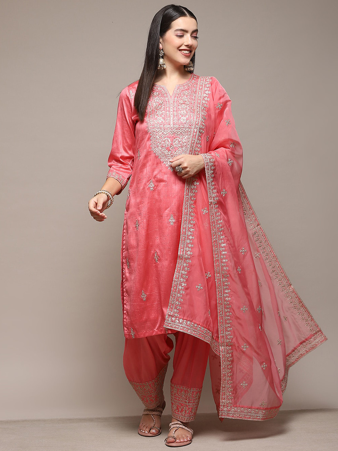 Buy Biba Ethnic Motifs Yoke Design Regular Kurta With Salwar & With ...