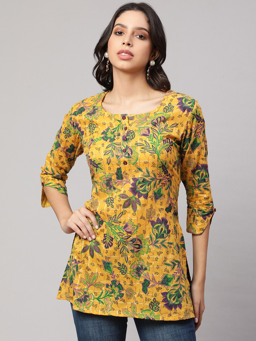 Buy AKIMIA Floral Printed Pure Cotton Straight Kurti - Kurtis for Women 25275818 | Myntra