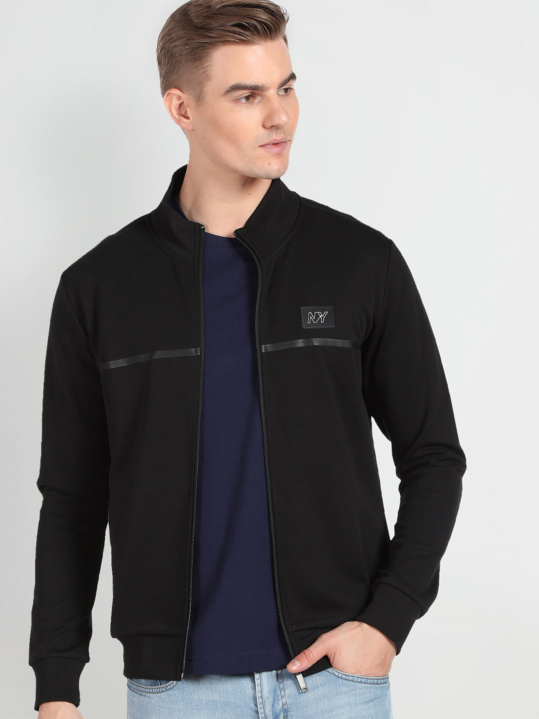 Buy Arrow New York Mock Collar Cotton Front Open Sweatshirt ...