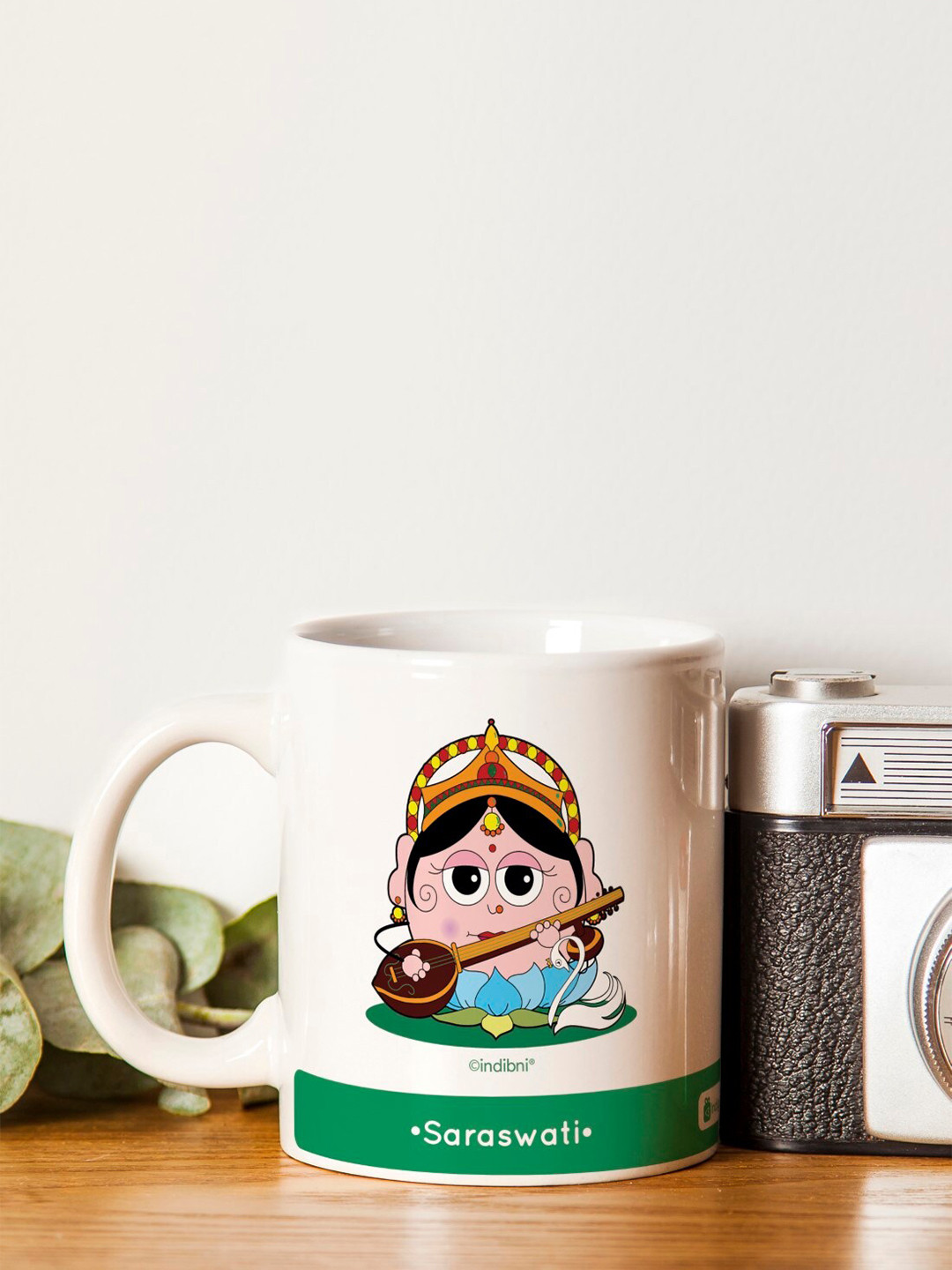 Buy Indigifts White & Black Saraswati Printed Ceramic Glossy Mug 330 ML ...