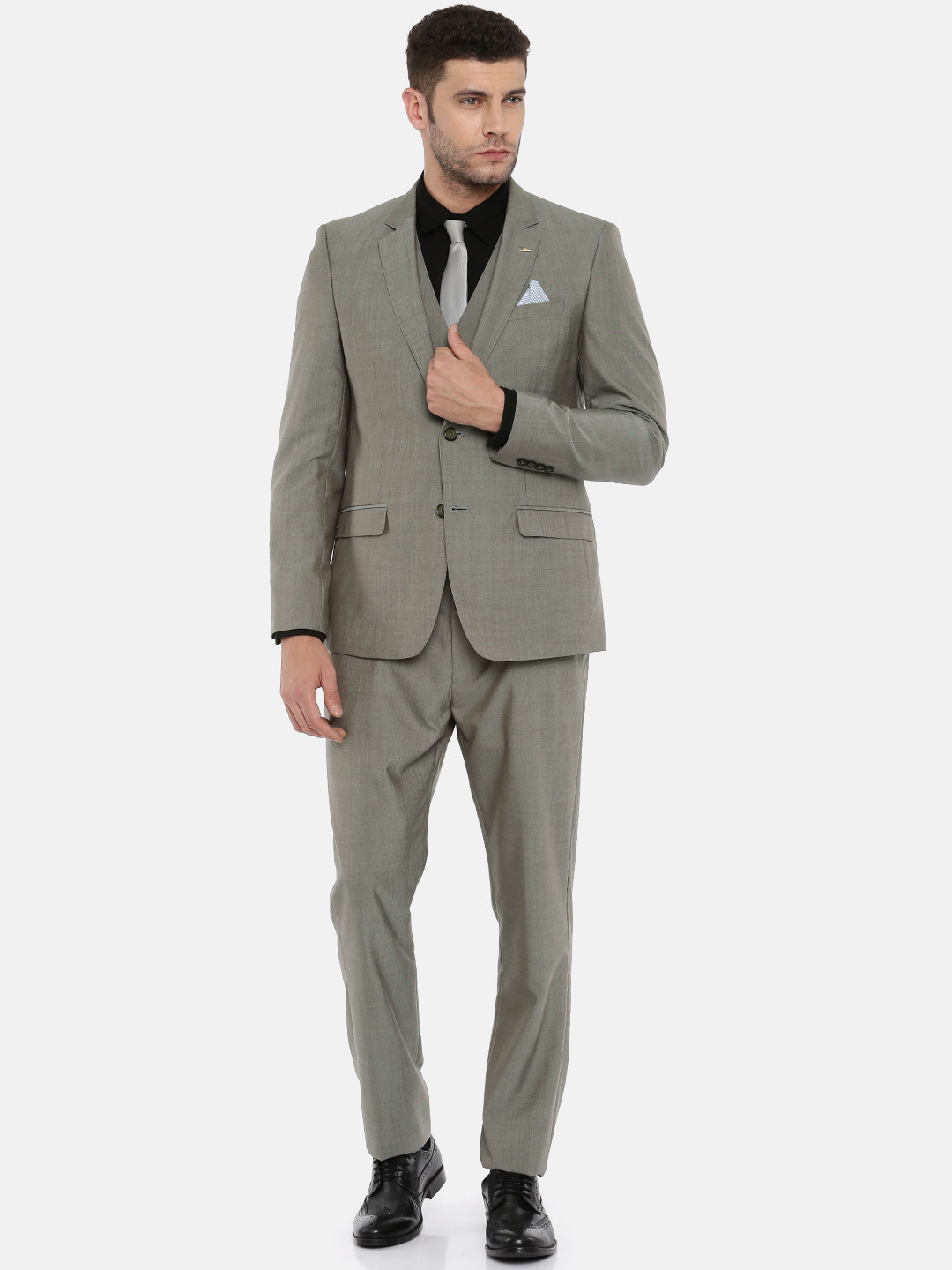 Buy Arrow Grey Solid Tailored Fit Single Breasted Formal 3 Piece Suit ...