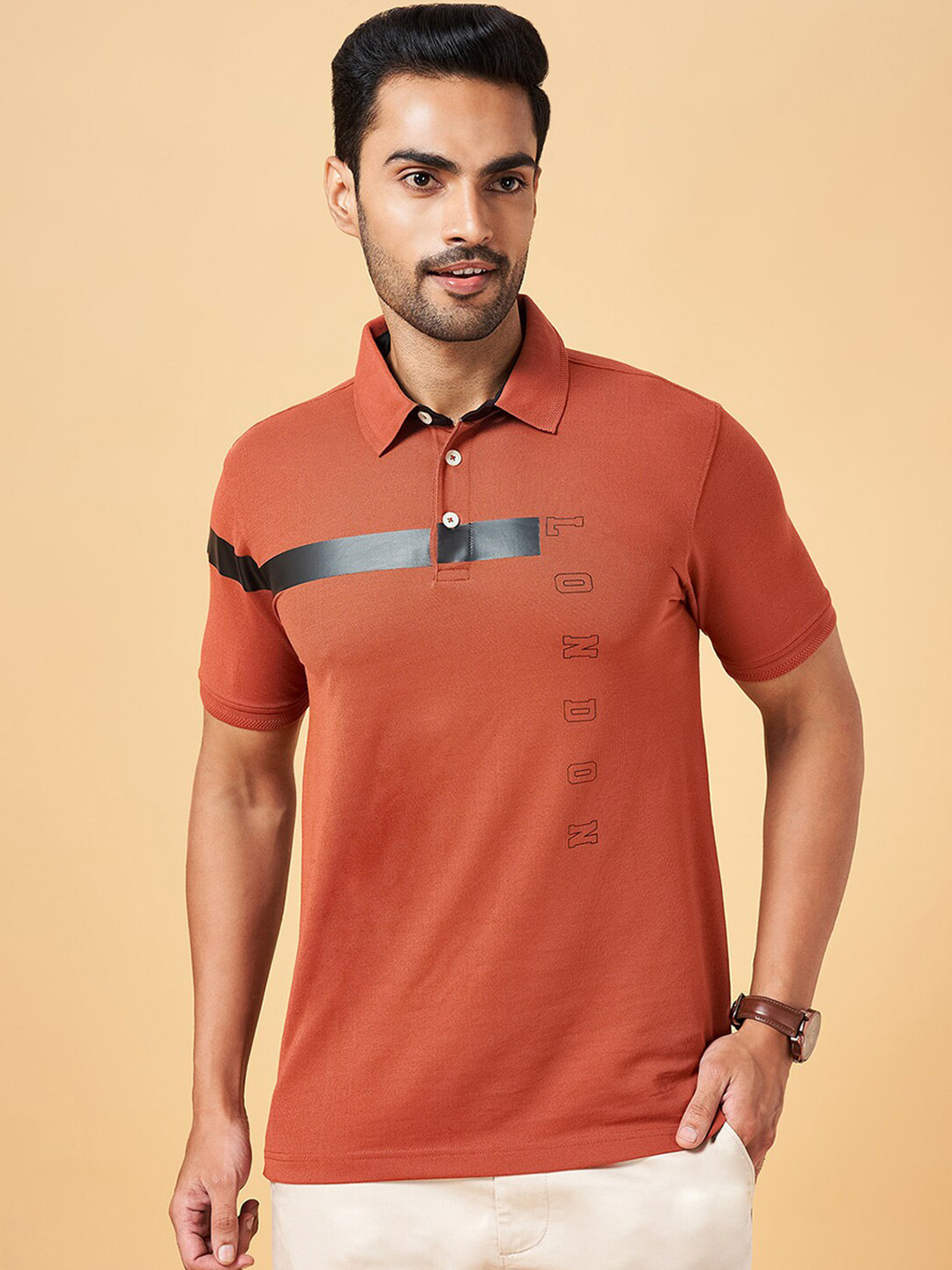 Buy BYFORD By Pantaloons Men Rust Polo Collar Slim Fit T Shirt ...
