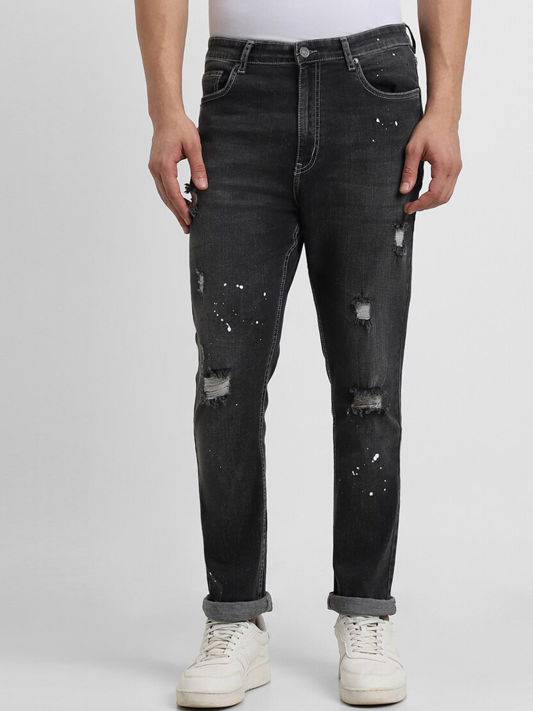 Buy FOREVER 21 Men Mid Raise Slim Fit Mildly Distressed Light Fade ...